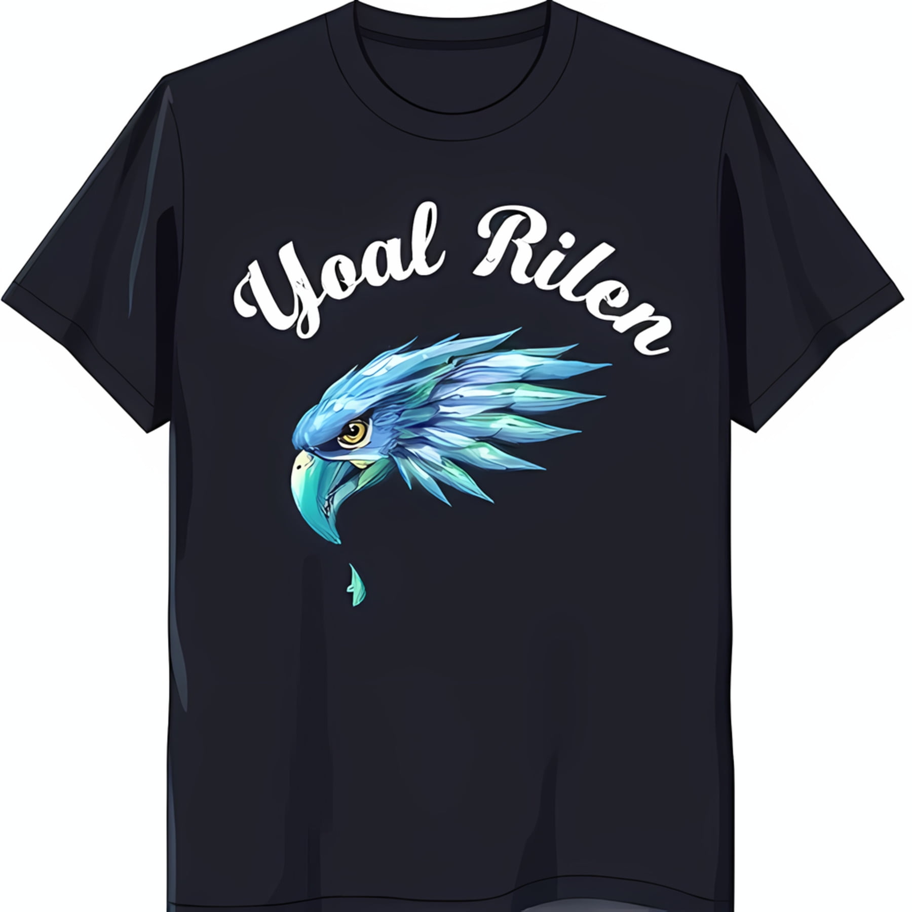 Black T-Shirt with Blue and Green Eagle Head Design 'Yoal Rilen ...