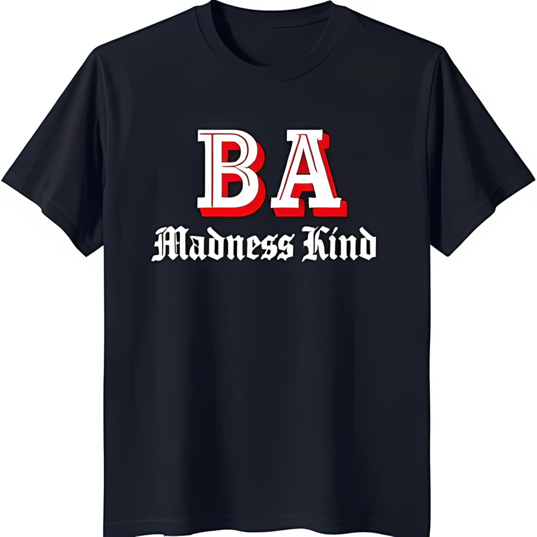 Black T-Shirt with Bold 'BA' Design in Red & White 'Madness Kind ...