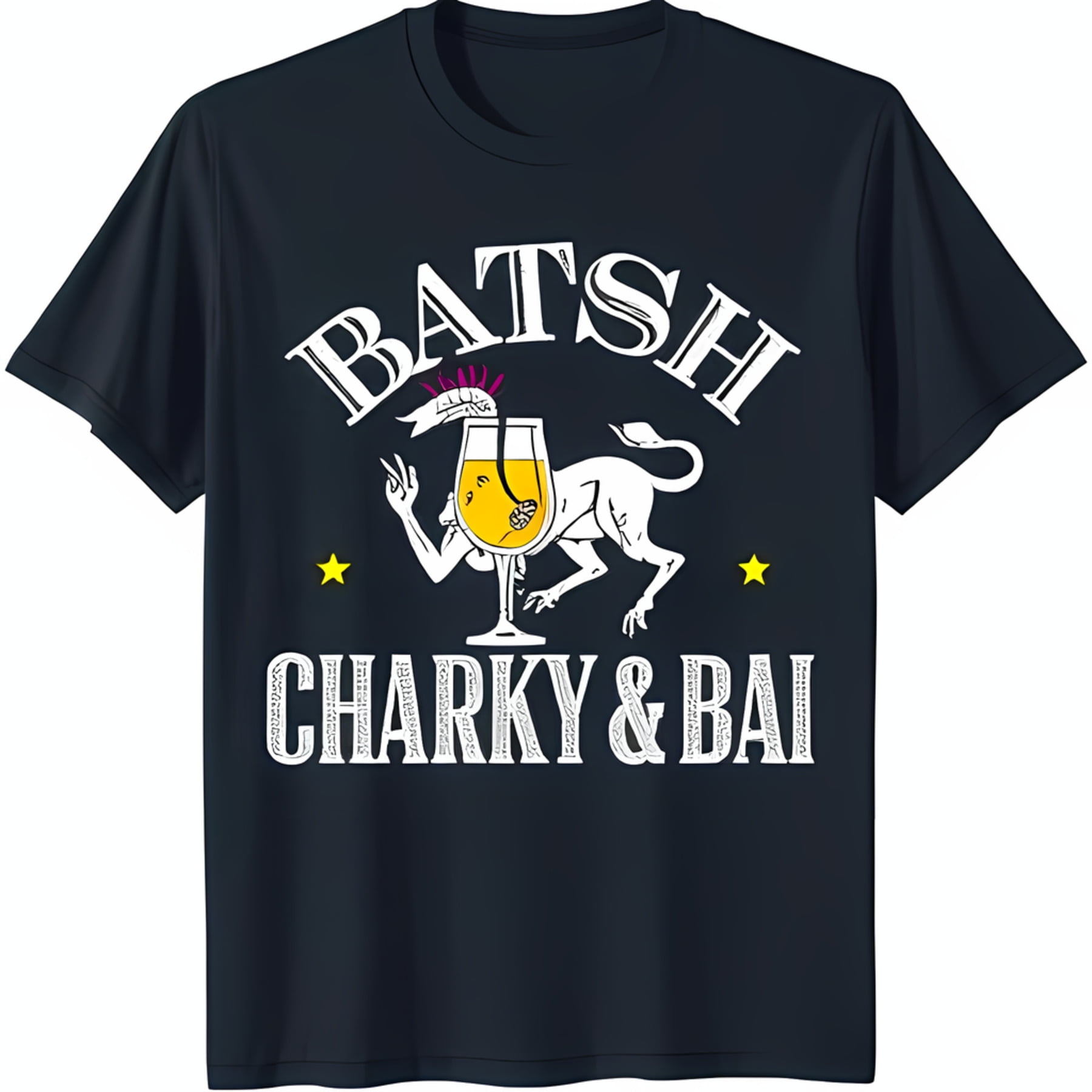 Black T-Shirt with Bold 'Batshi Charky & Bai' Print Glass & Mythical ...