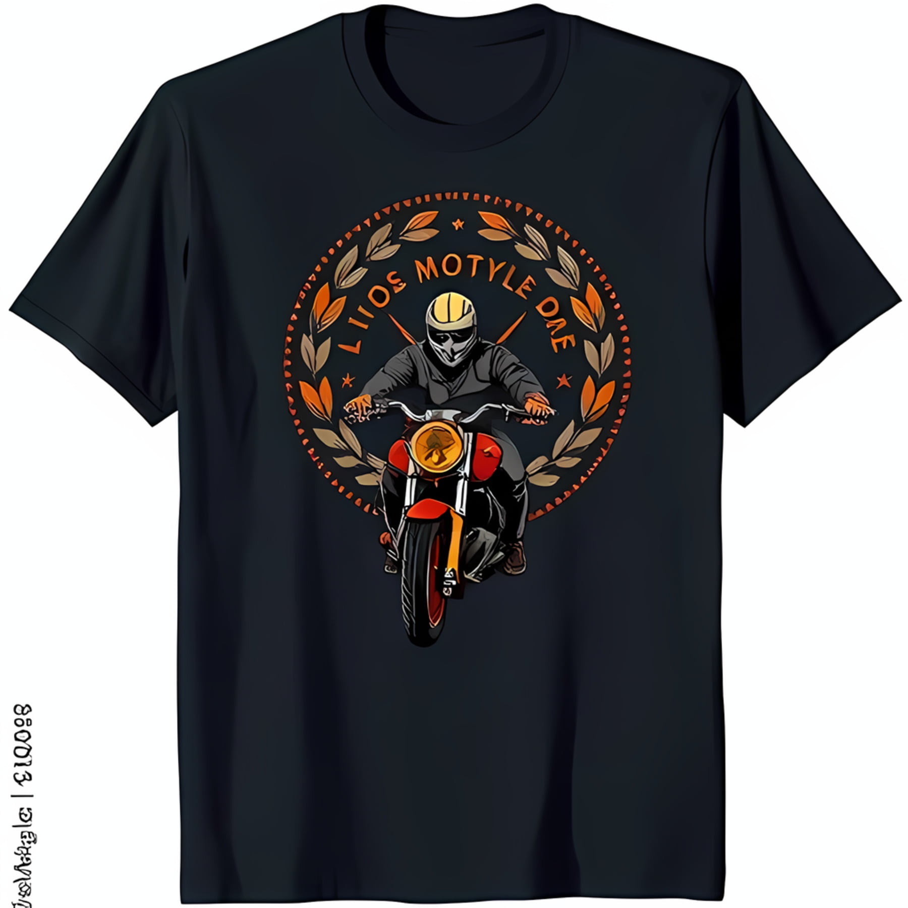 Black T-Shirt with Bold Biker Graphic Helmeted Rider & Laurel Wreath ...