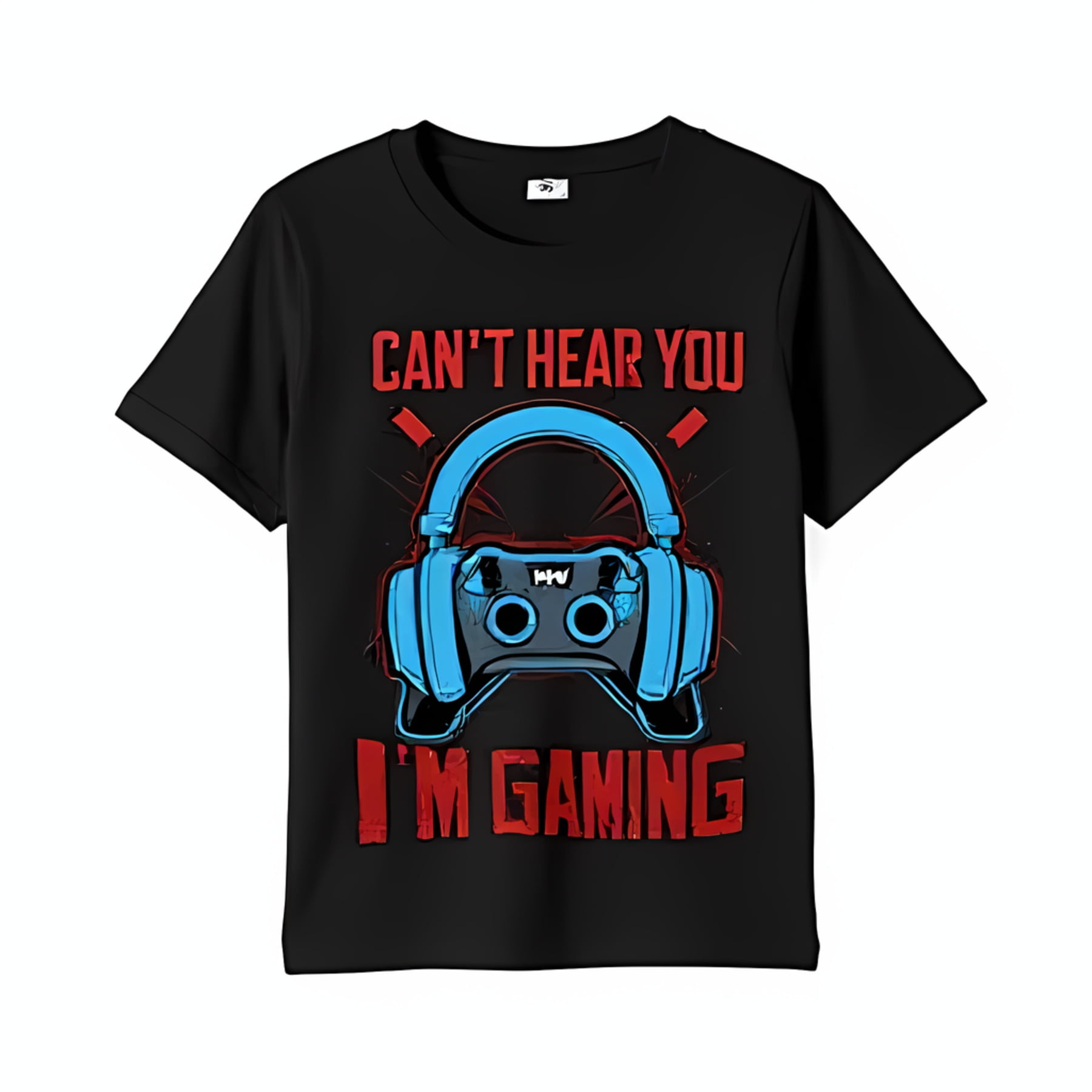 Black T-Shirt with Bold Blue Controller & Headphones Can t Hear You I m ...