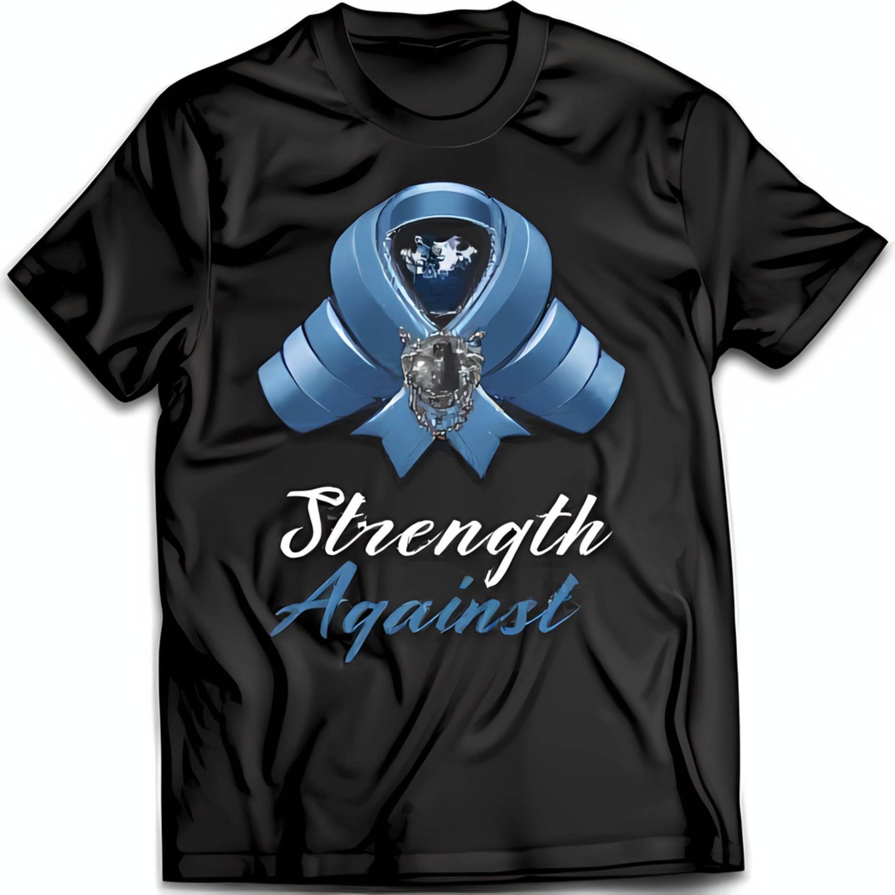 Black T-Shirt with Bold Blue Ribbon Bow & Silver Charm Strength Against ...