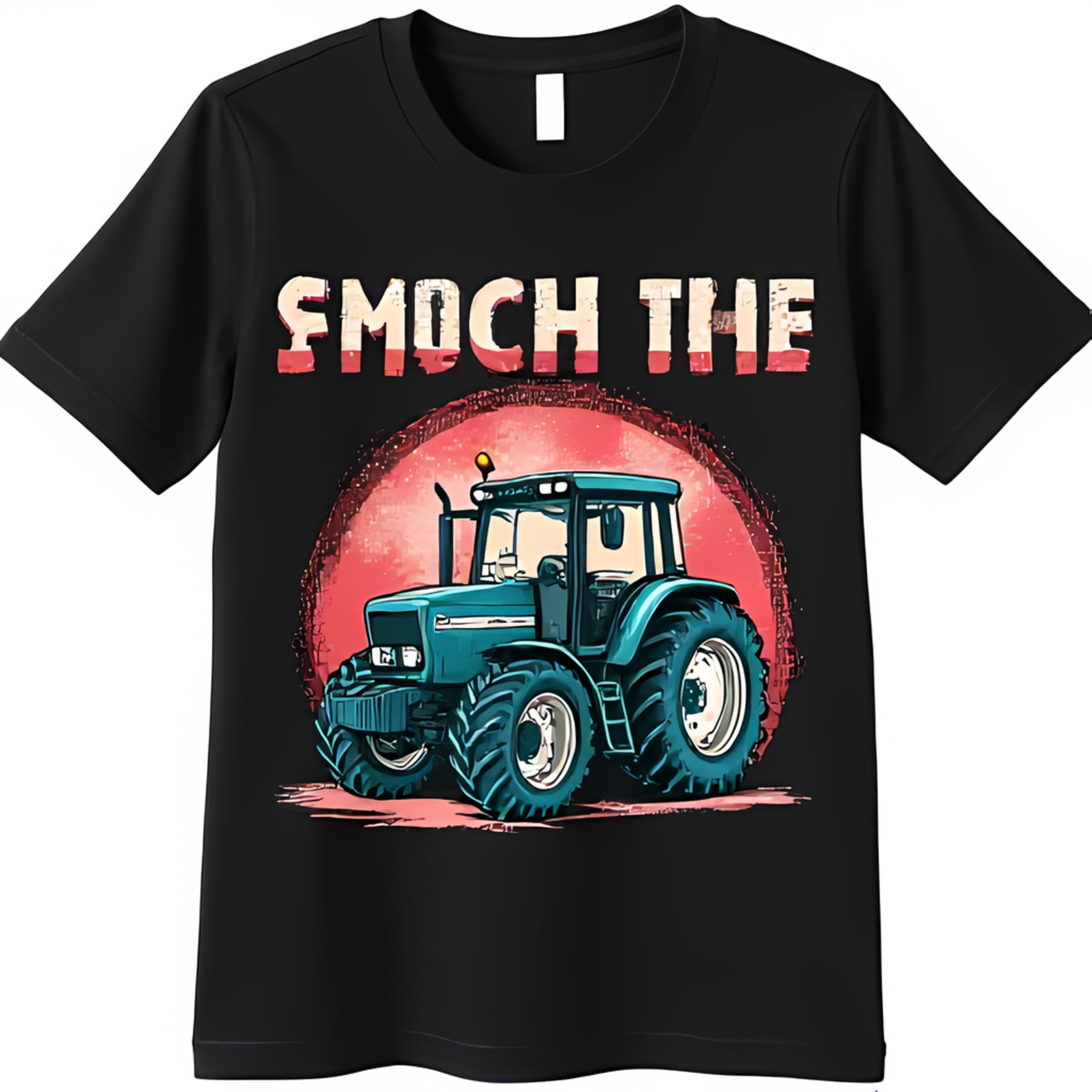Black T-Shirt with Bold Blue Tractor Graphic and SMOCH THE Text Design ...