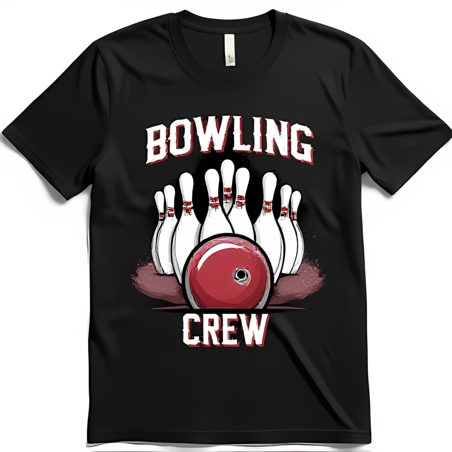 Black T-Shirt with Bold Bowling Graphic Red & White Bowling Ball ...
