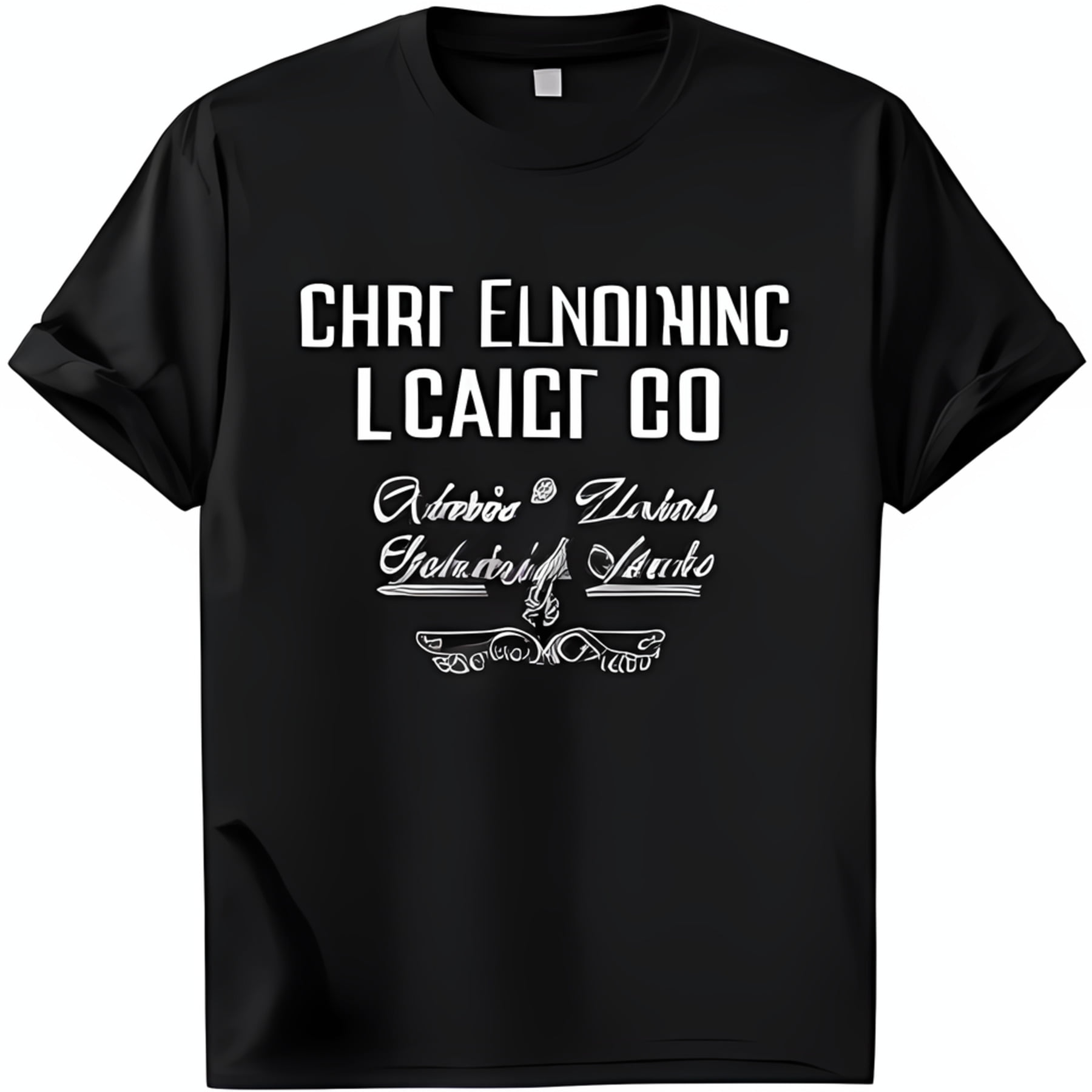 Black T-Shirt with Bold CHR ELNOIININC LCAIC CO Design & Cursive Adobo ...