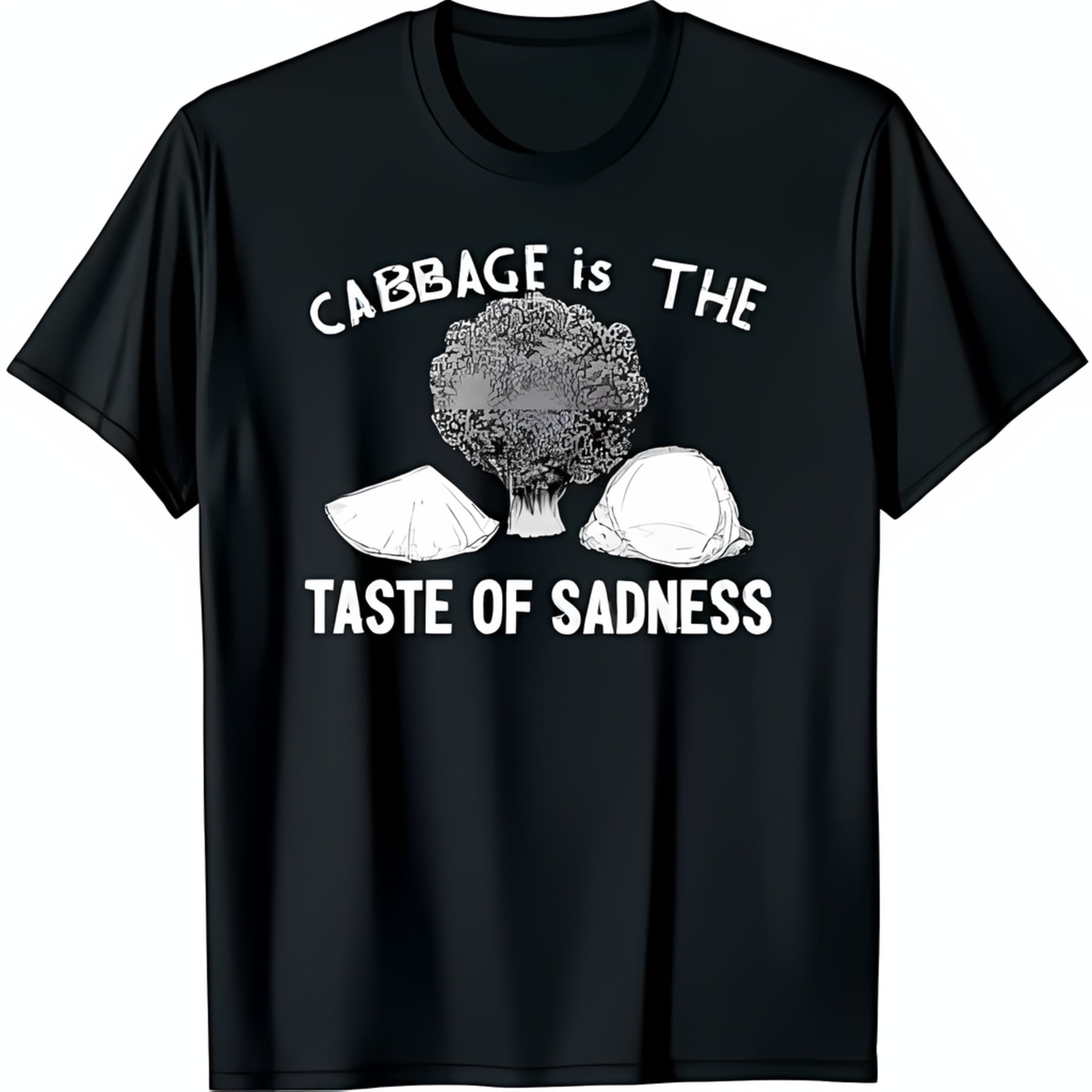 Black T-Shirt with Bold Cabbage is the Taste of Sadness Graphic ...