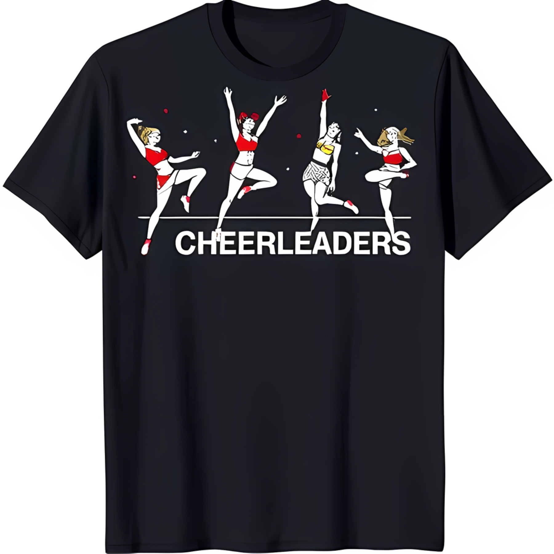 Black T-Shirt with Bold Cheerleaders Graphic for Cheer Fans - Walmart.com
