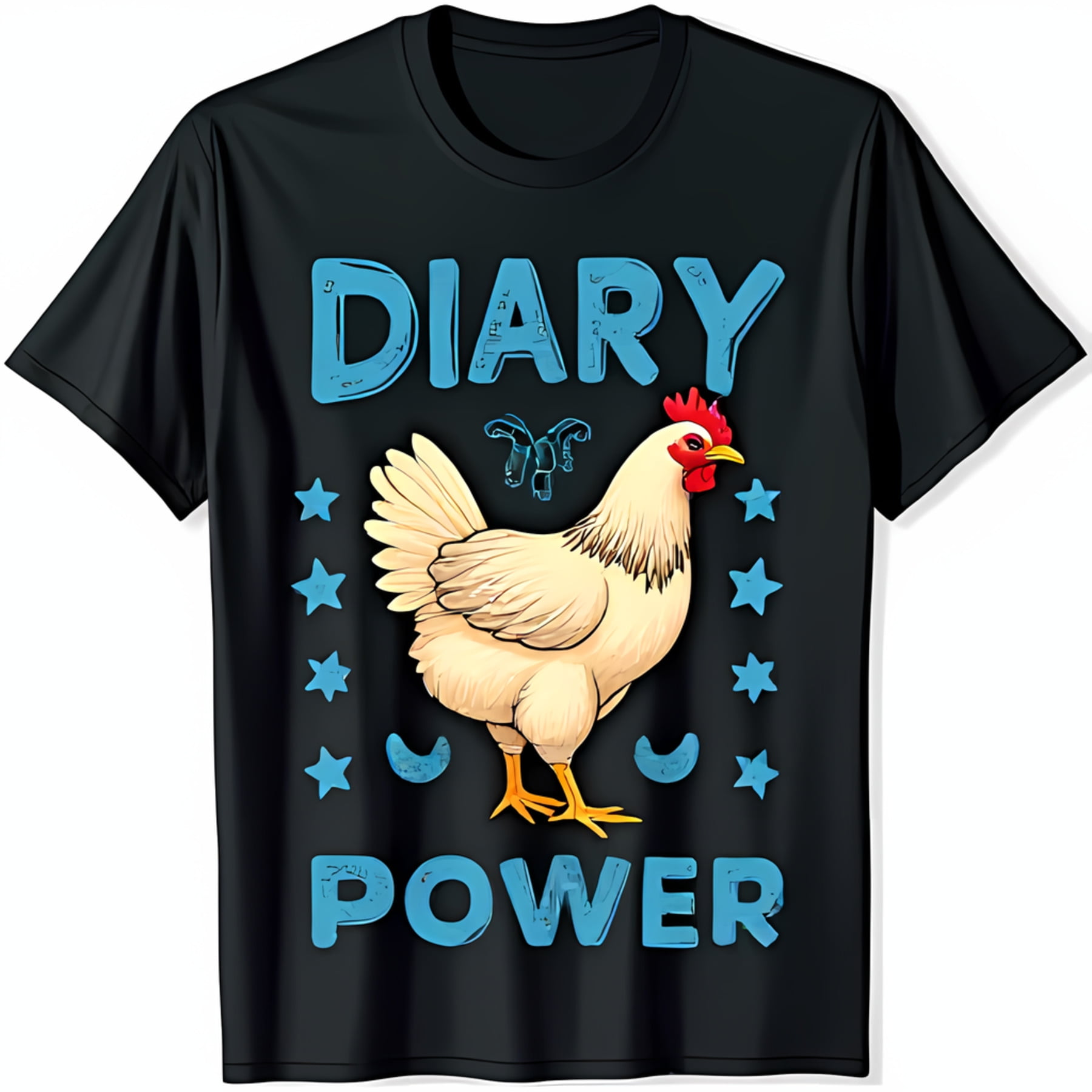 Black T-Shirt with Bold Chicken Graphic & 'DIARY POWER' Text Unique ...