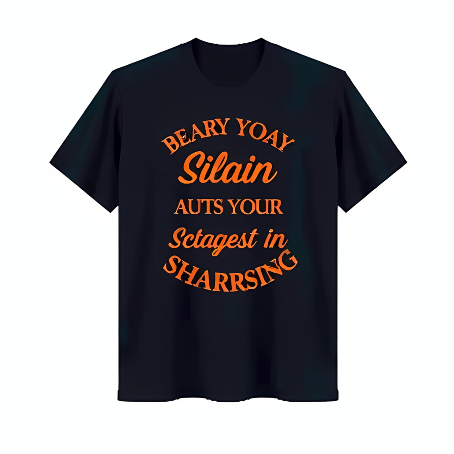Black T-Shirt with Bold Circular Graphic: 'Beary Yoay Silain Auts Your ...