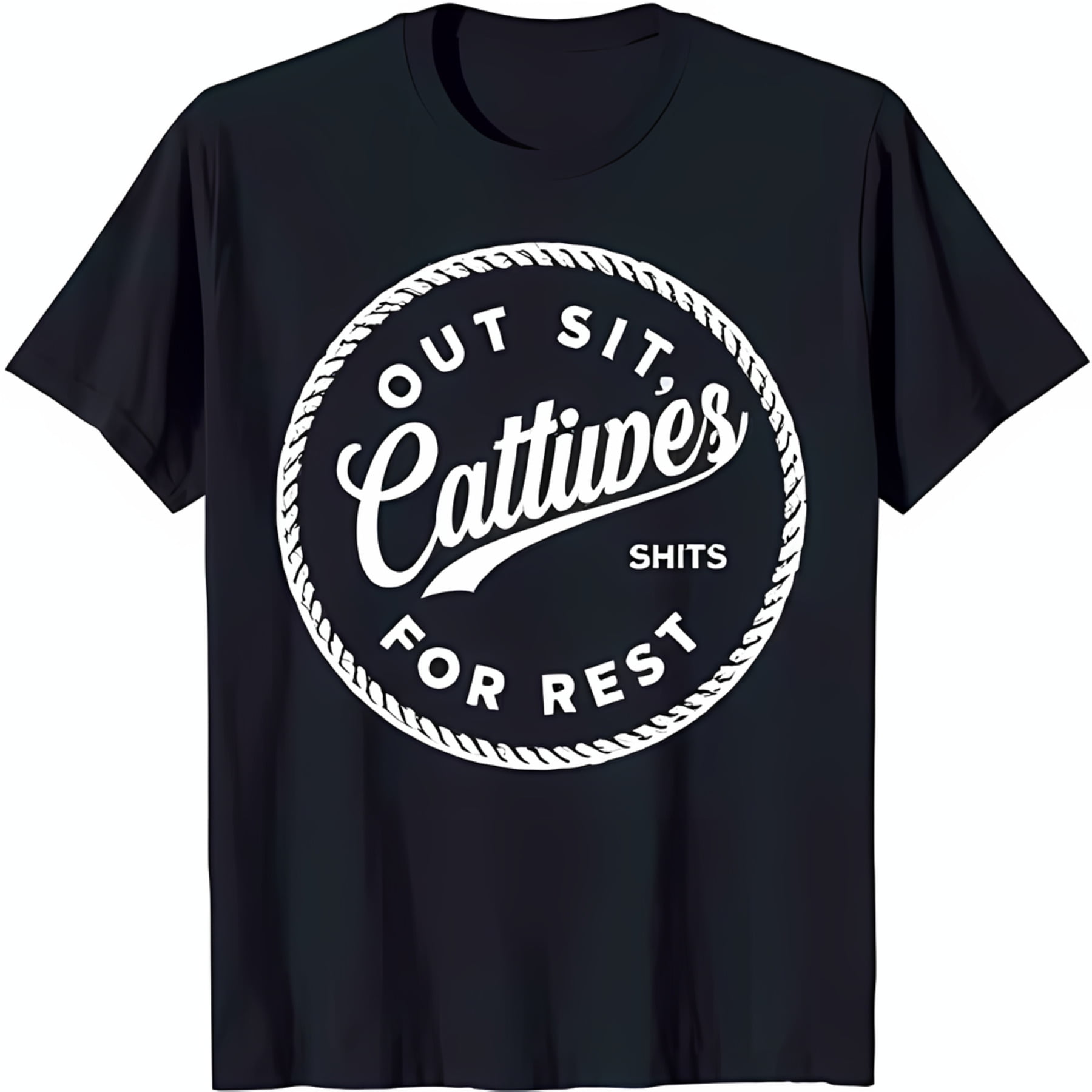 Black T-Shirt with Bold Circular Graphic Out Sit Cattives Shits for ...