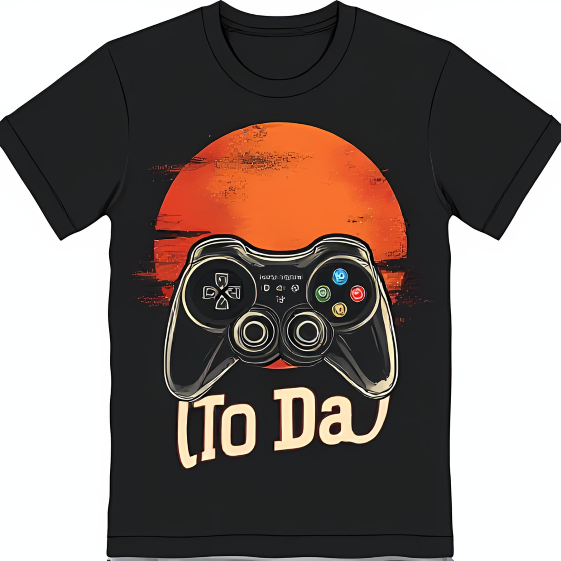 Black T-Shirt with Bold Controller Graphic and Sunset Design - Walmart.com