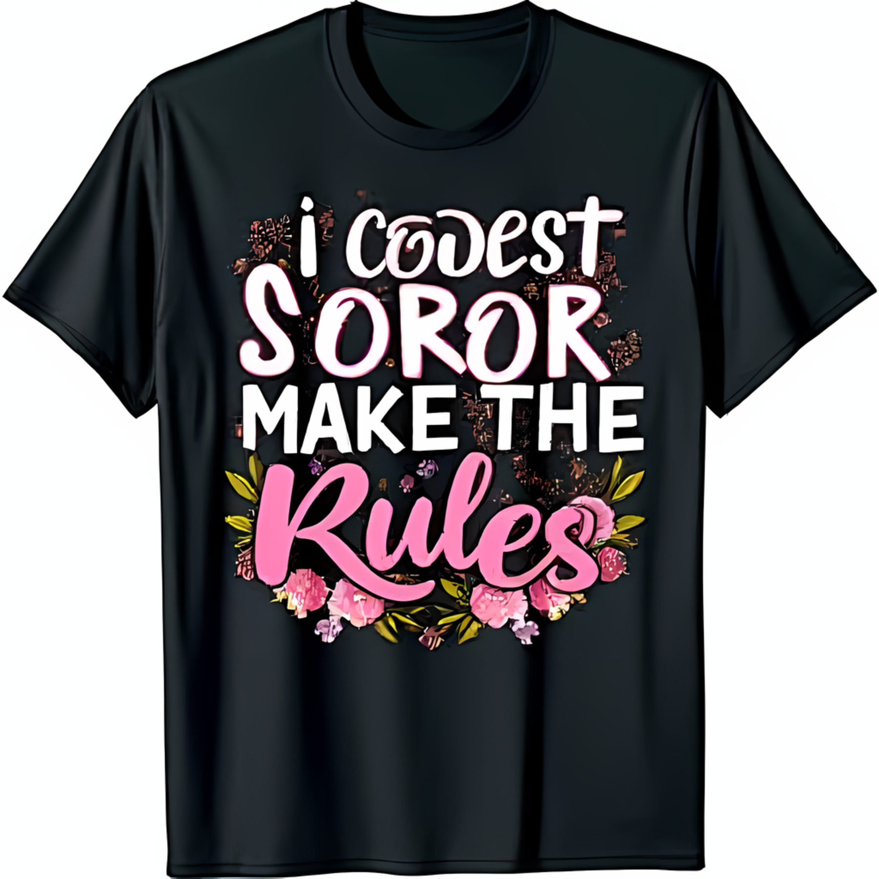 Black T-Shirt with Bold Cursive I Codest Soror the Rules Floral Design ...