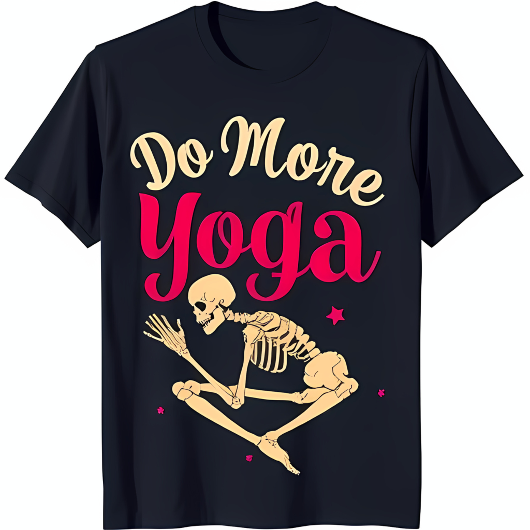 Black T-Shirt with Bold 'Do More Yoga' Graphic & Skeleton Pose Design ...