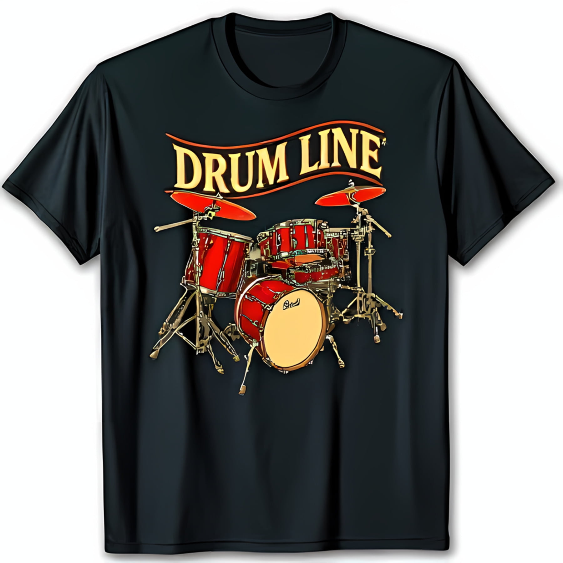 Black T-Shirt with Bold Drum Line Graphic Drum Set Illustration for ...
