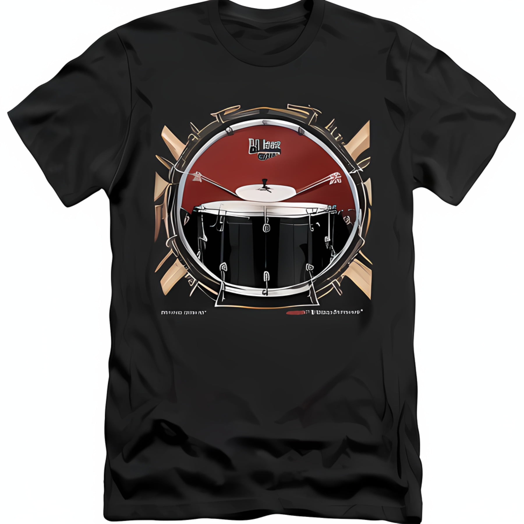 Black T-Shirt with Bold Drum Set Graphic & Perfect for Music Lovers ...