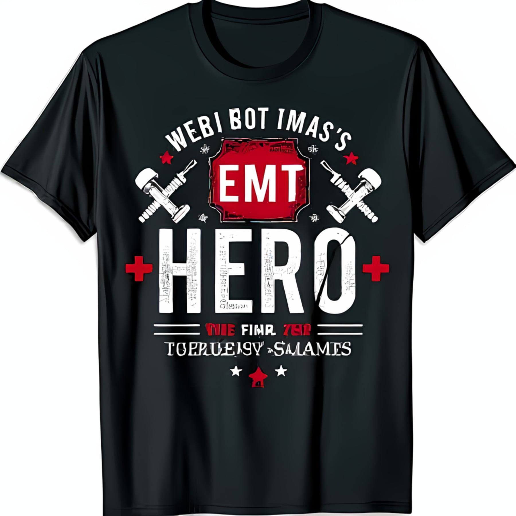 Black T-Shirt with Bold EMT Hero Graphic Circular Design & Red Accents ...