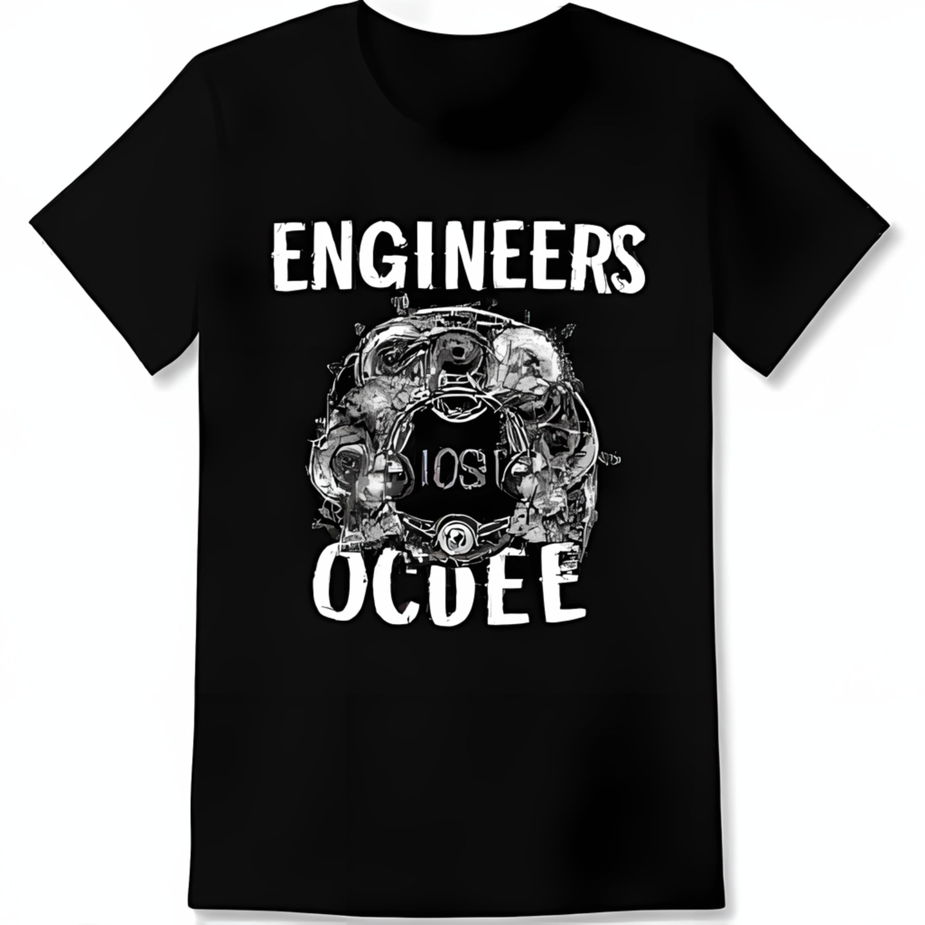 Black T-Shirt with Bold 'ENGINEERS' & 'OCDEE' Graphic and Gear Design ...