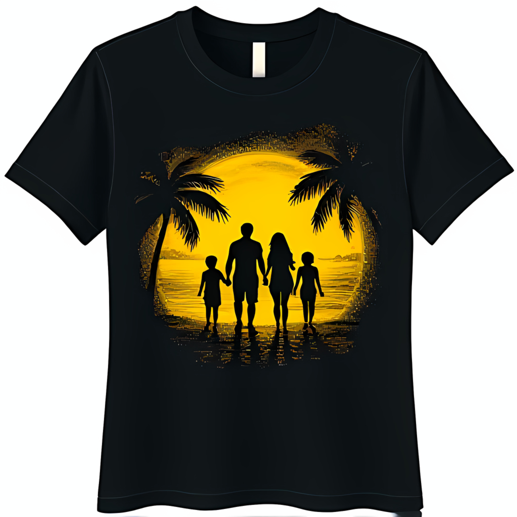 Black T-Shirt with Bold Family Walking on Beach at Sunset - Walmart.com
