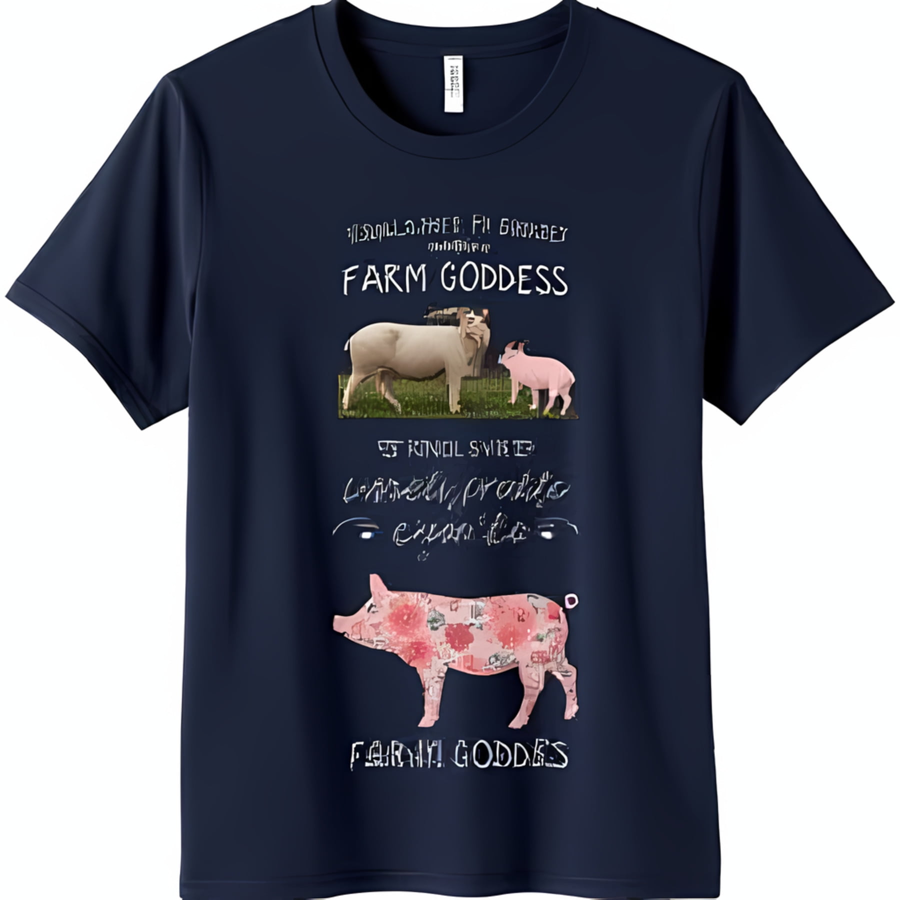 Black T-Shirt with Bold 'Farm Goddess' Graphic & Adorable Pig Designs ...