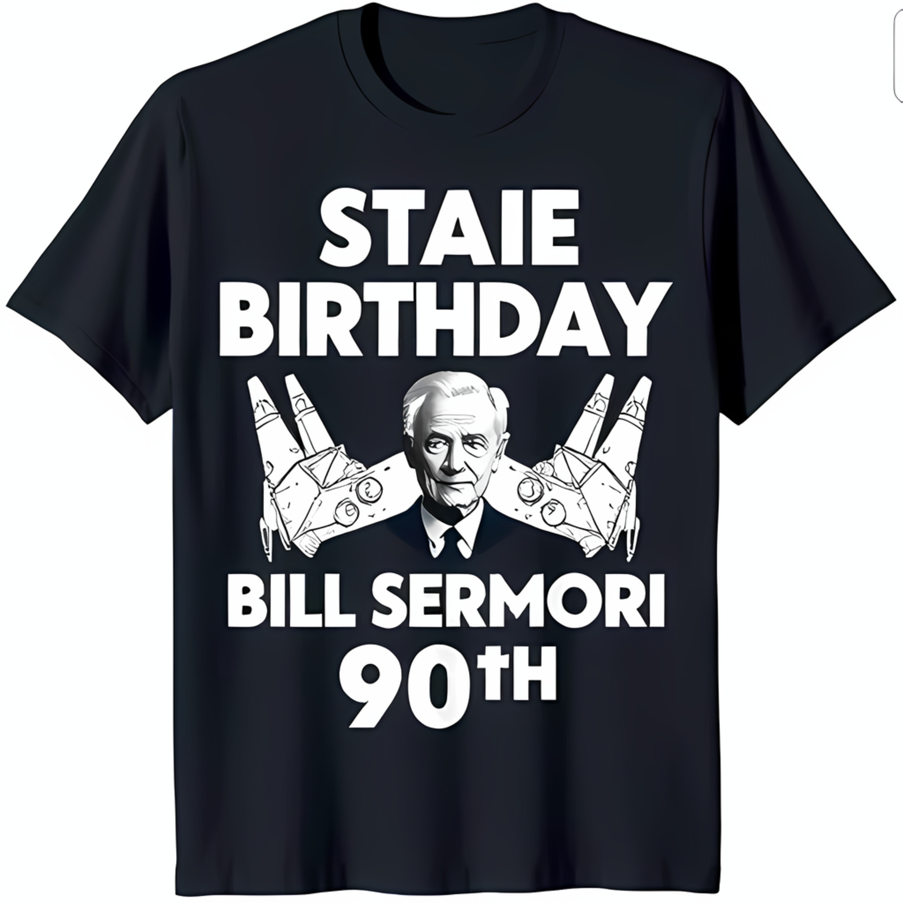 Black T-Shirt with Bold Fighter Jet Graphic & 90th Birthday Design for ...