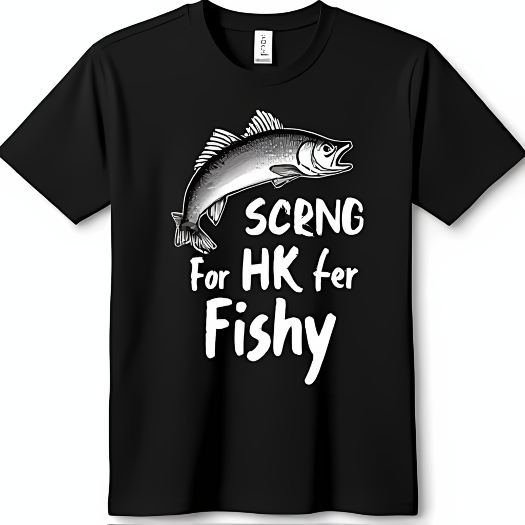 Black T-Shirt with Bold Fish Graphic and SCRNG for HK fer Fishy Design ...