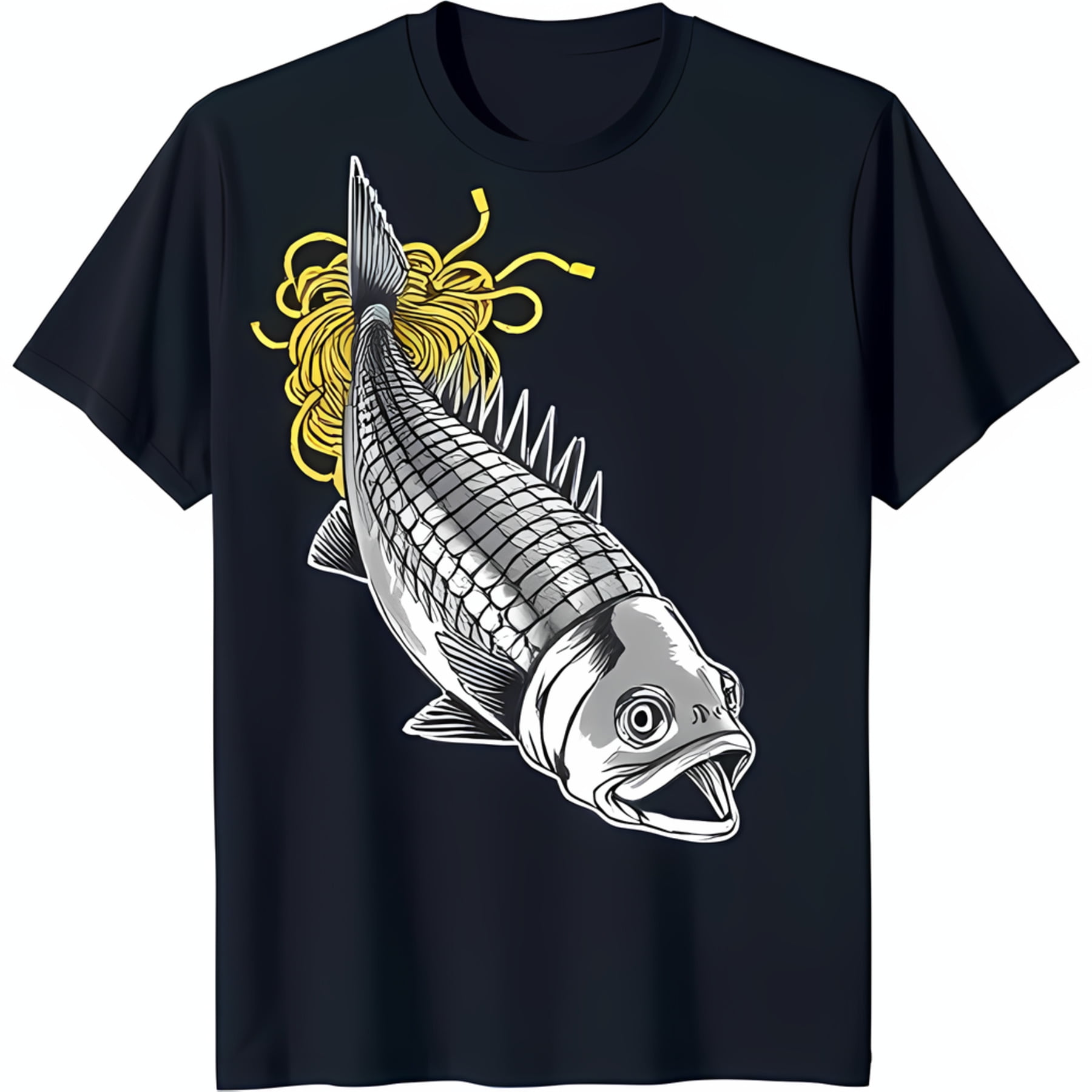 Black T-Shirt with Bold Fish Graphic and Yellow String Conservation ...