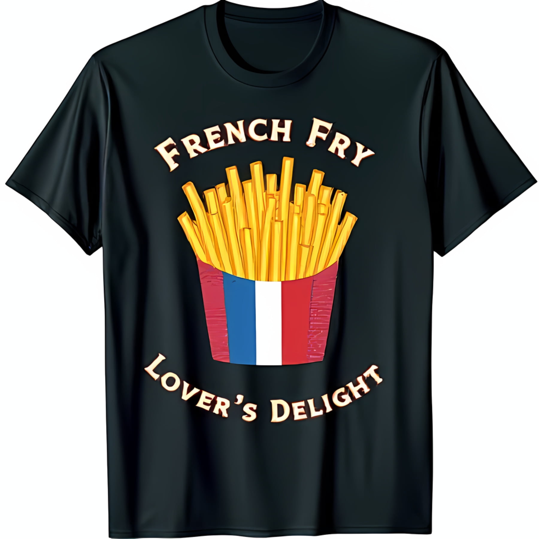 Black T-Shirt with Bold ' Fry Lover's Delight' Graphic & Fry Box Design ...
