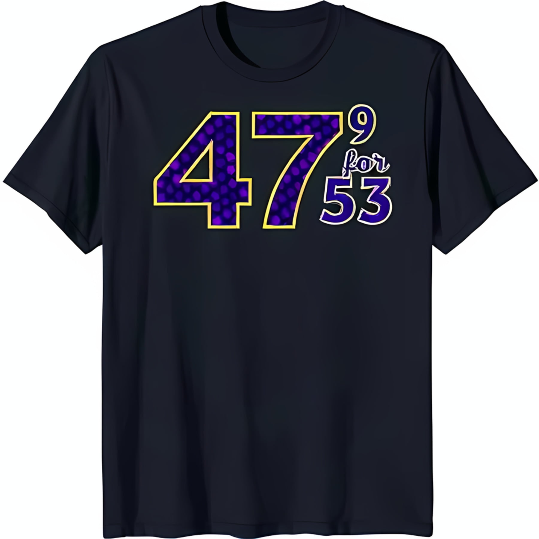 Black T-Shirt with Bold & Gold 47 Graphic Small 9 Above 'for 53' Below ...