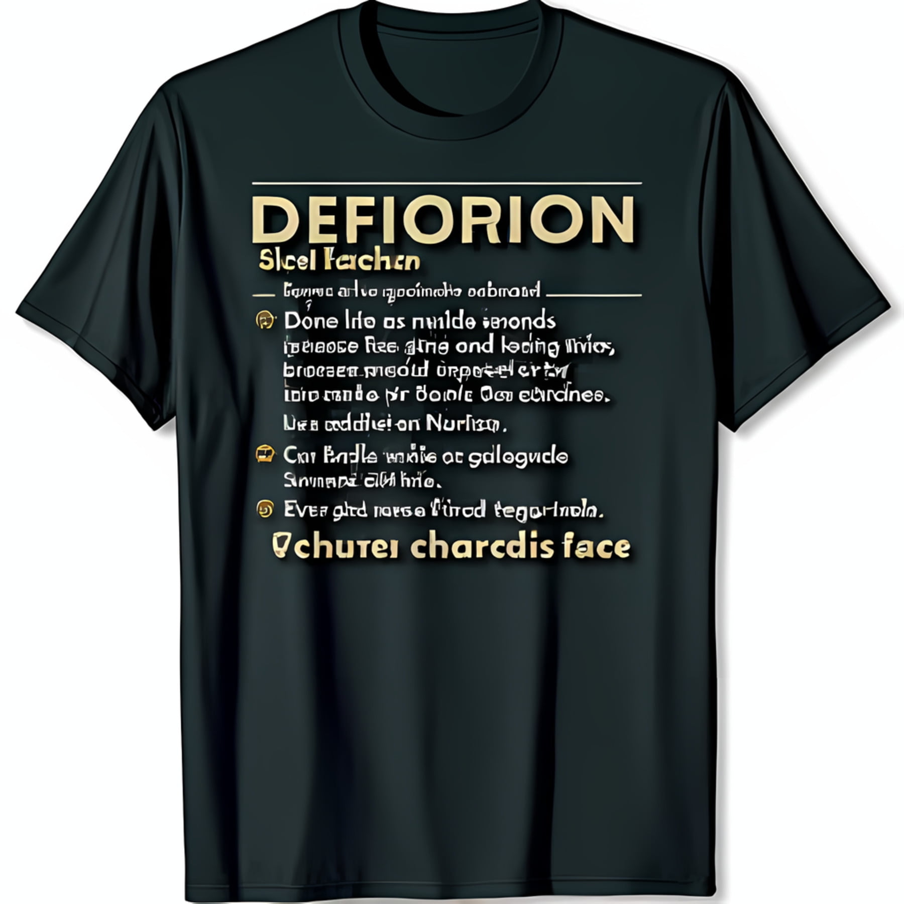 Black T-Shirt with Bold Gold Defiorion Graphic & Satirical Definition ...