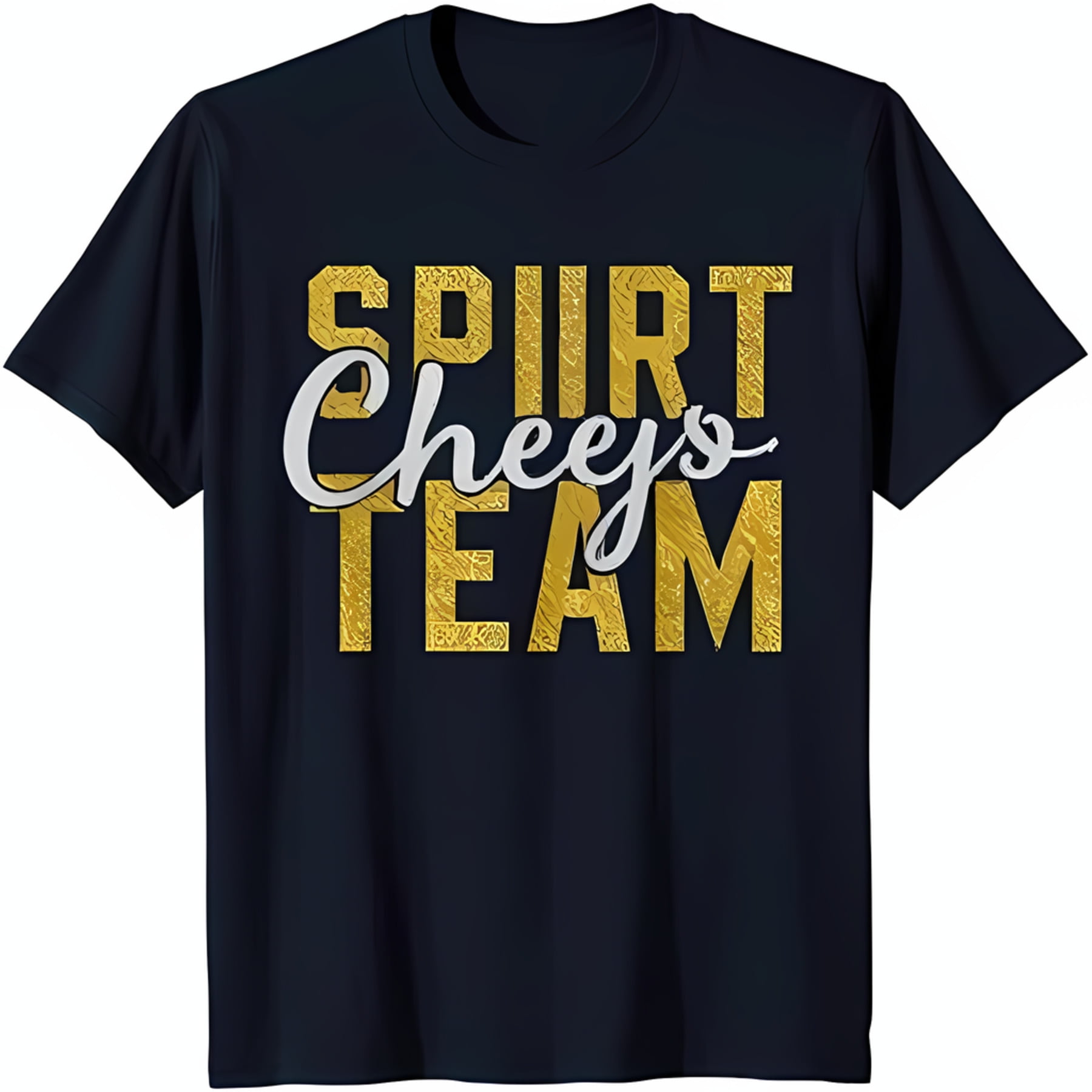Black T-Shirt with Bold Gold Glitter Cheers Team Design Stylish Cursive ...