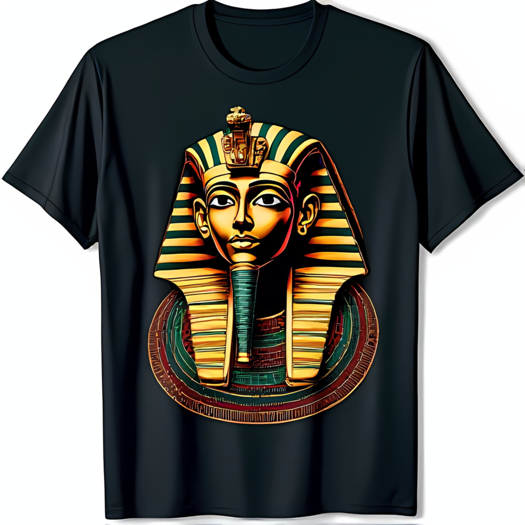 Black T-Shirt with Bold Gold & Green Pharaoh Head Graphic Culture ...