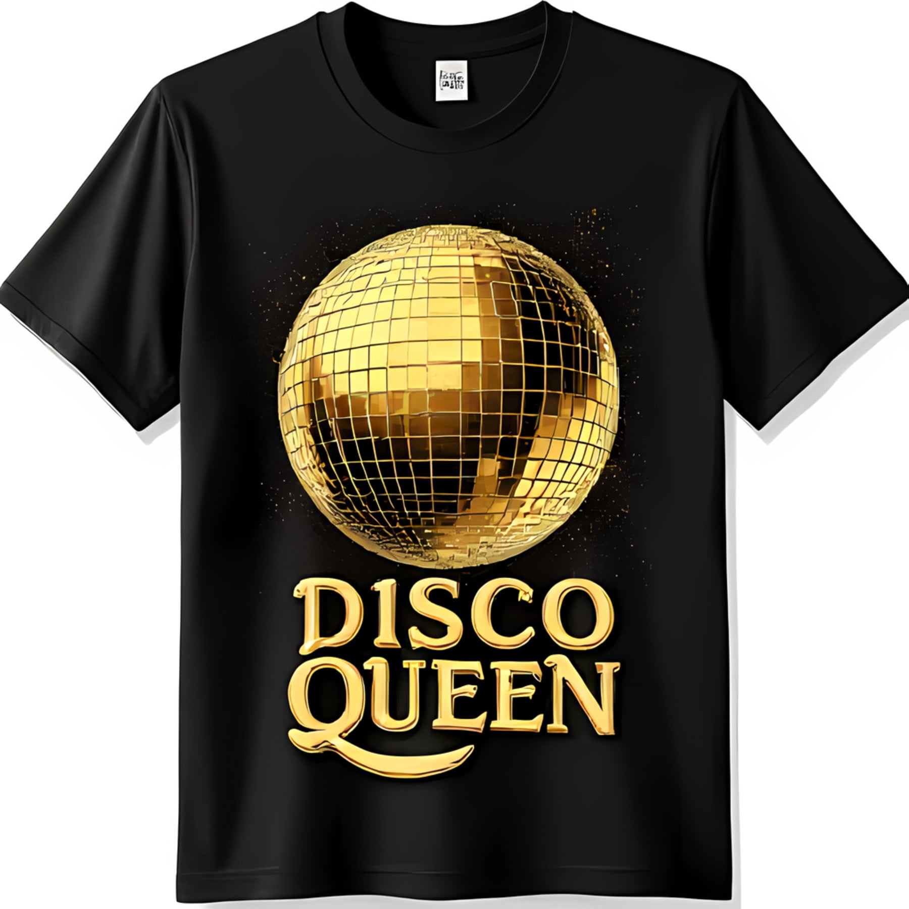 Black T-Shirt with Bold Golden Graphic & Disco Queen Text - Walmart.com