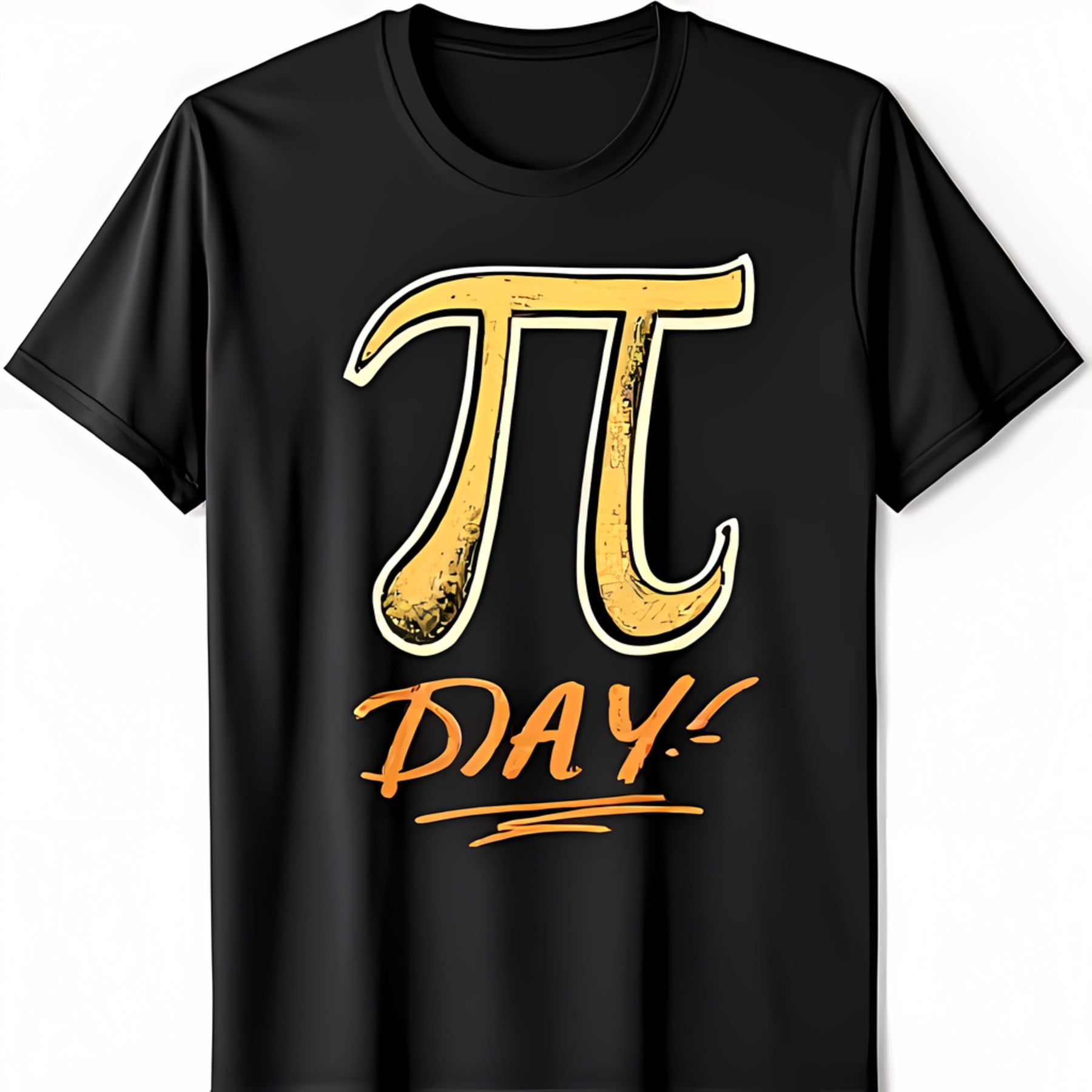Black T-Shirt with Bold Golden Pi Symbol and Handwritten DAY Design for ...