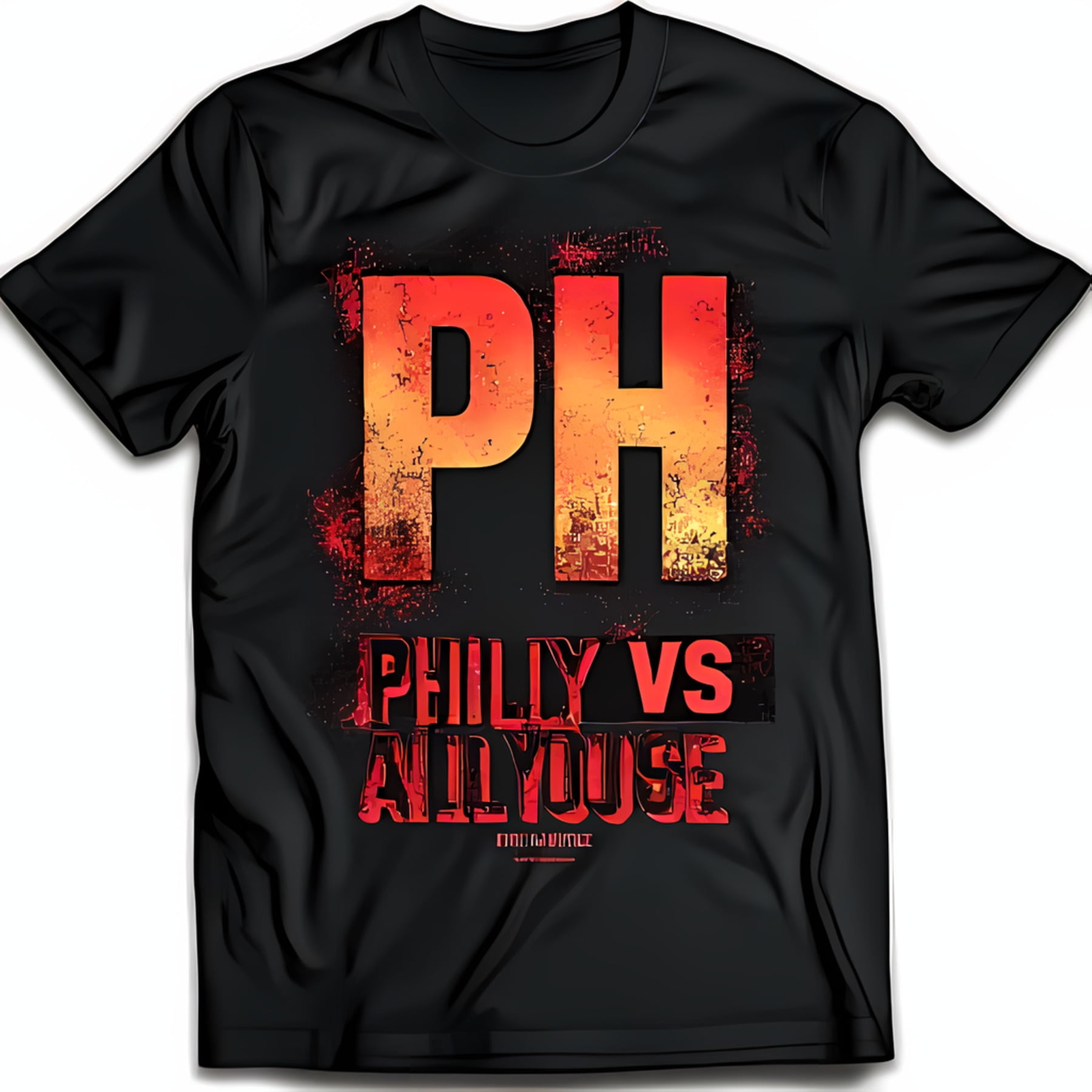 Black T-Shirt with Bold Graphic Red Philly vs All Youse Design Splatter ...