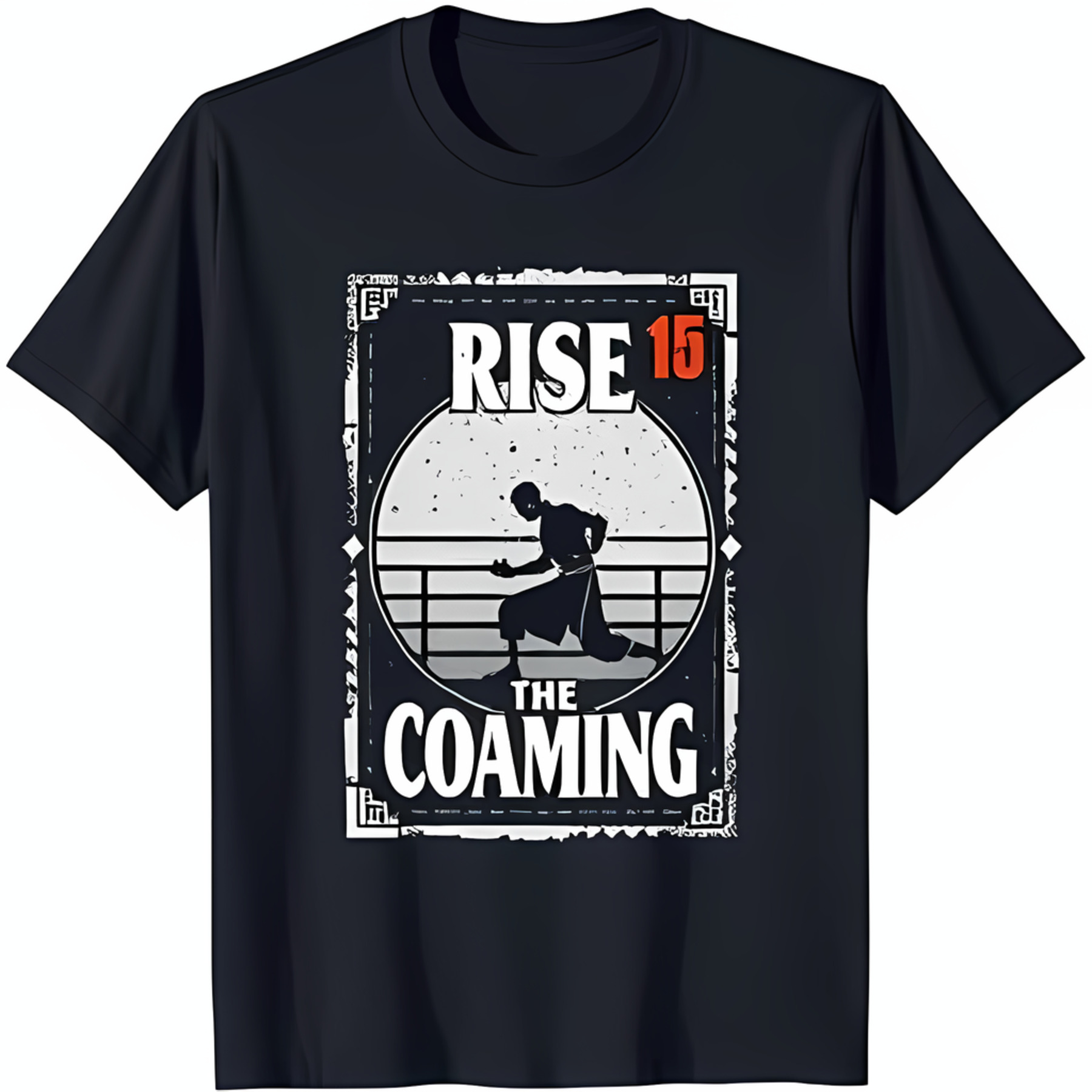 Black T-Shirt with Bold Graphic: & 'Rise 15' Design The Coaming ...