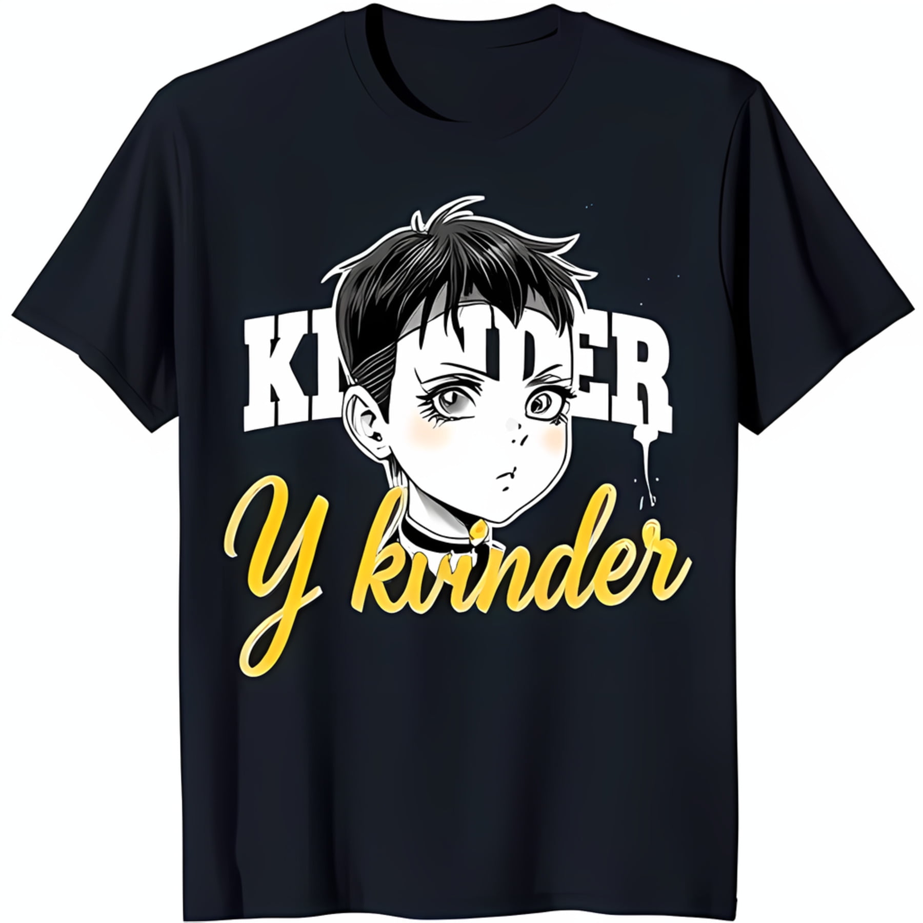 Black T-Shirt with Bold Graphic of Serious Young Person & Choker ...