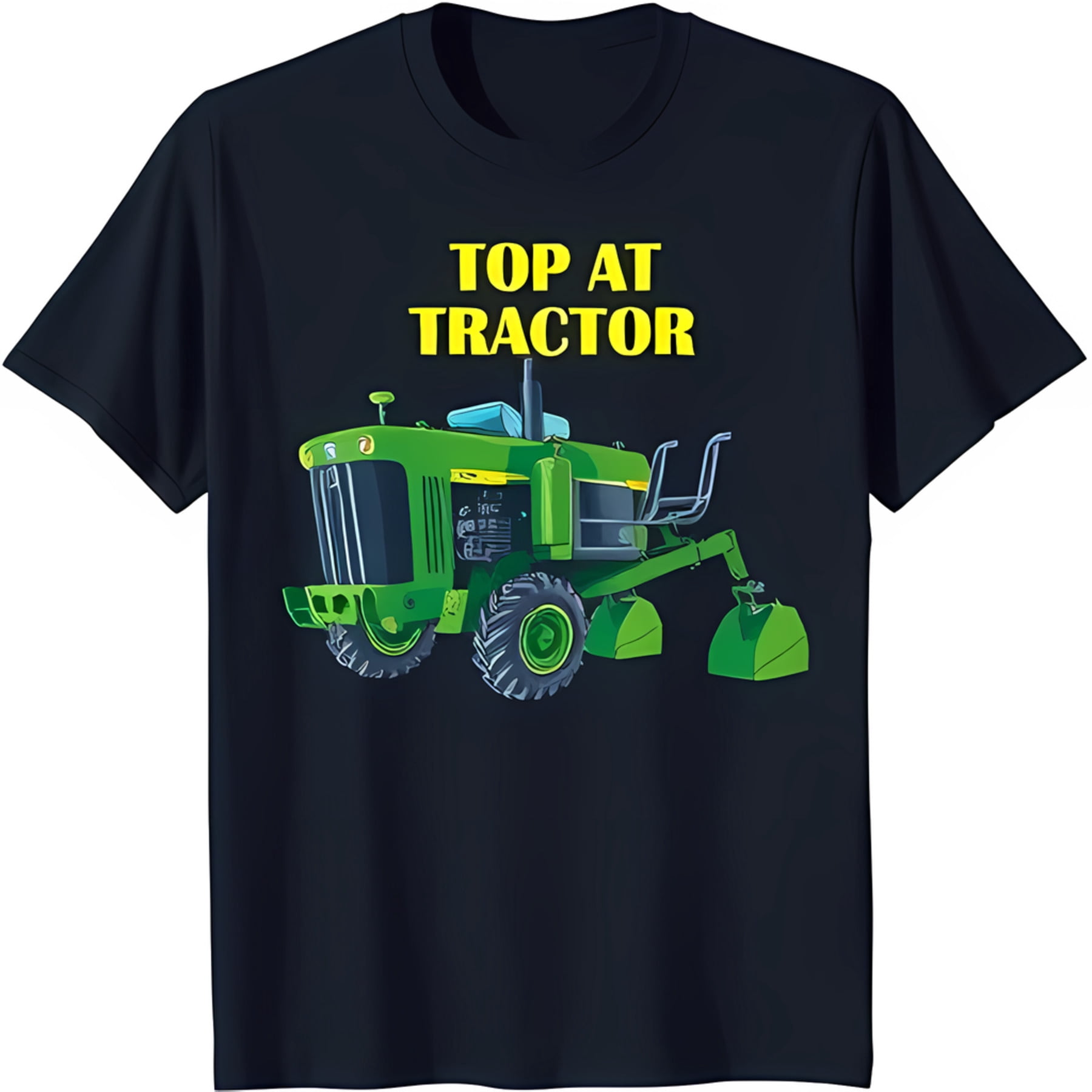 Black T-Shirt with Bold Green Tractor Illustration and 'Top At Tractor ...
