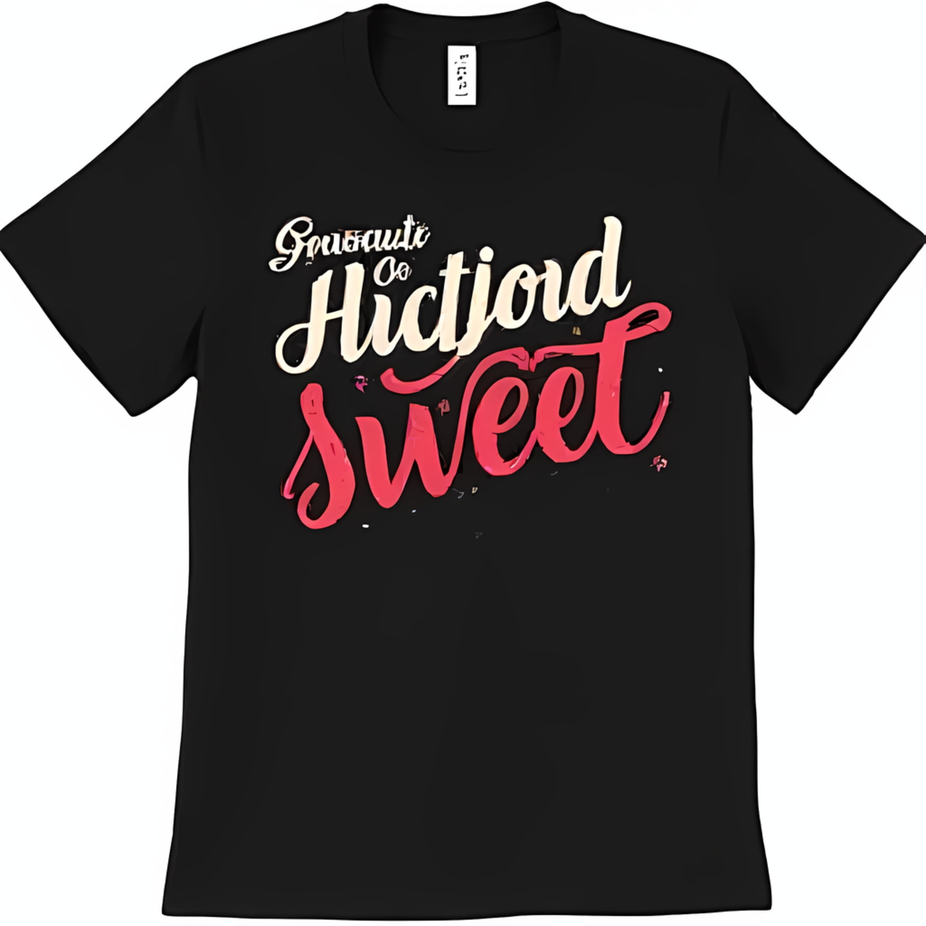 Black T-Shirt with Bold 'Grusautig og Huctjord Sweet' Graphic Design ...