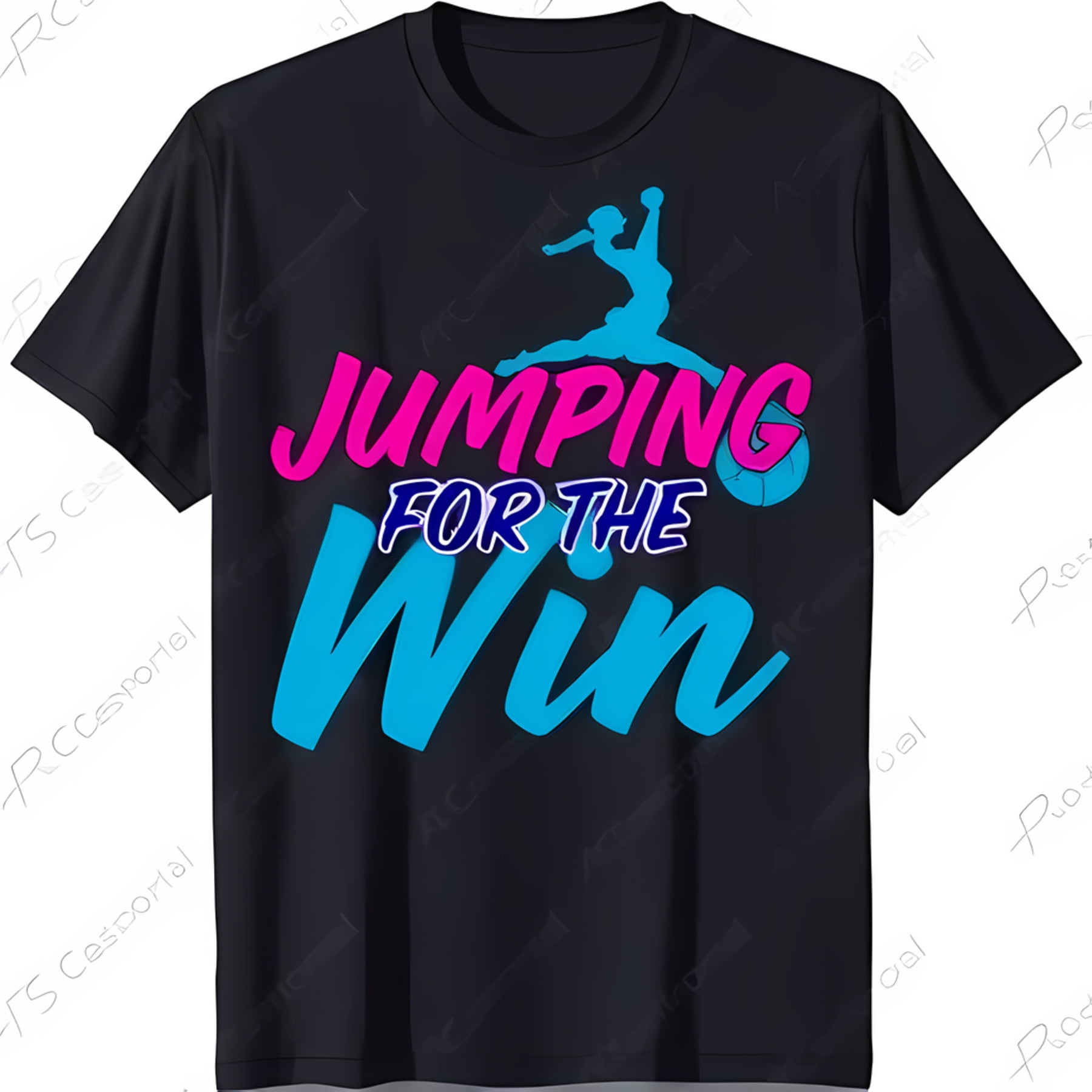 Black T-Shirt with Bold Gymnast Graphic & Jumping for the Win Slogan ...