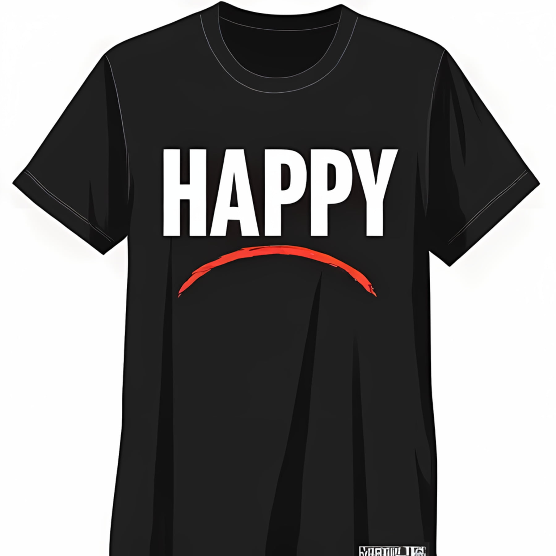 Black T-Shirt with Bold HAPPY Print and Ironic Red Frown Line Design - Walmart.com