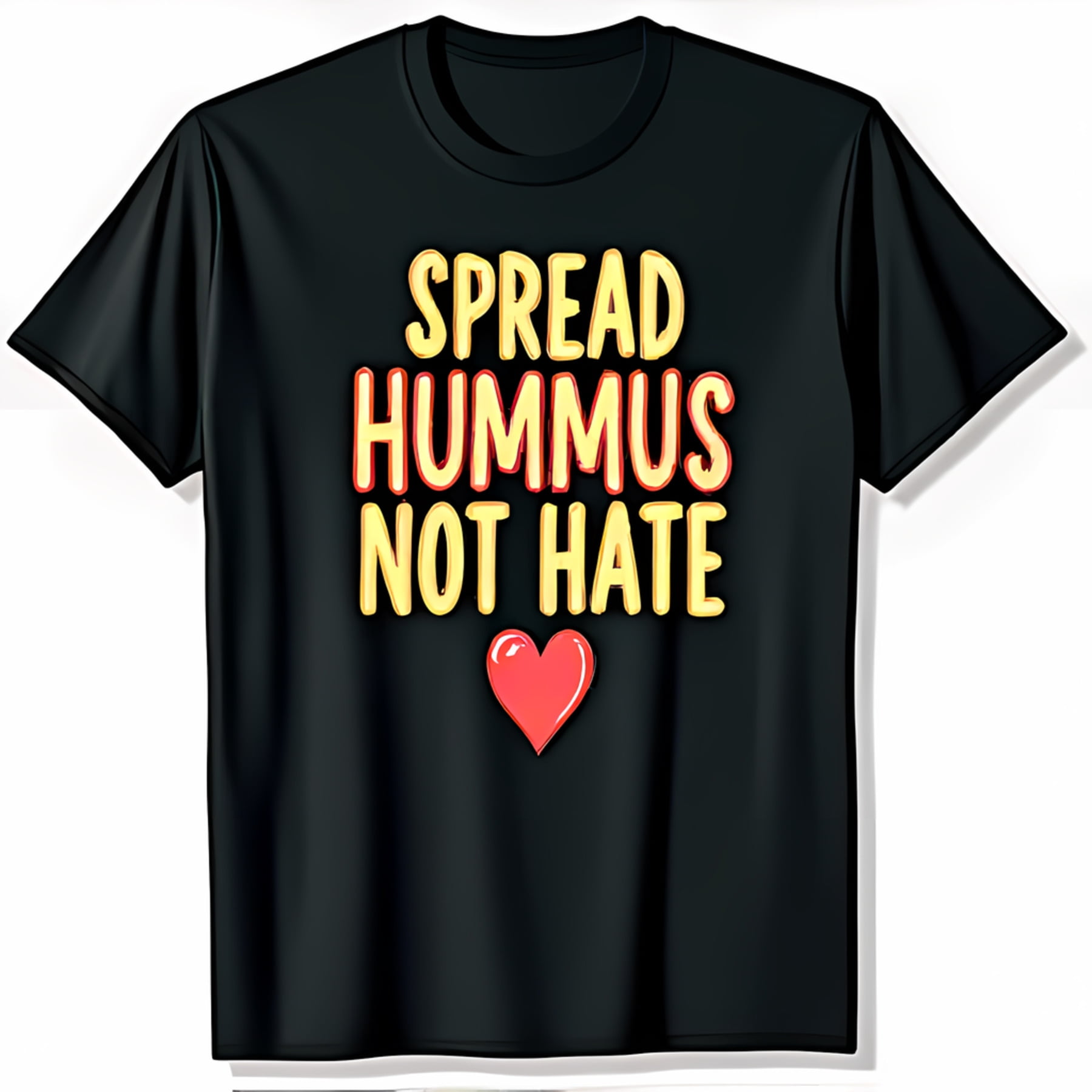 Black T-Shirt with Bold Heart Graphic: 'SPREAD HUMMUS NOT HATE' Design - Walmart.com