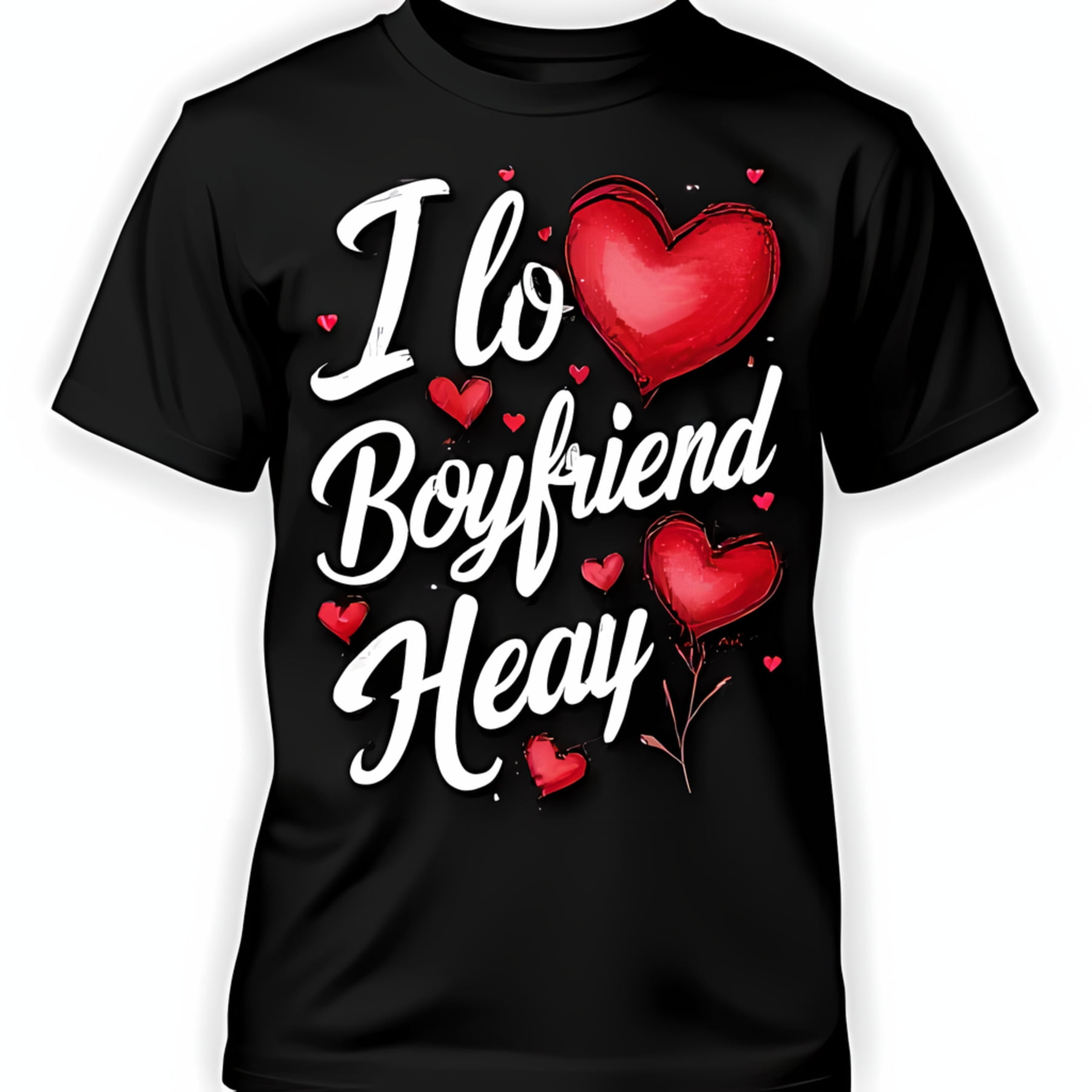Black T-Shirt with Bold I Love Boyfriend Design and Red Hearts for ...