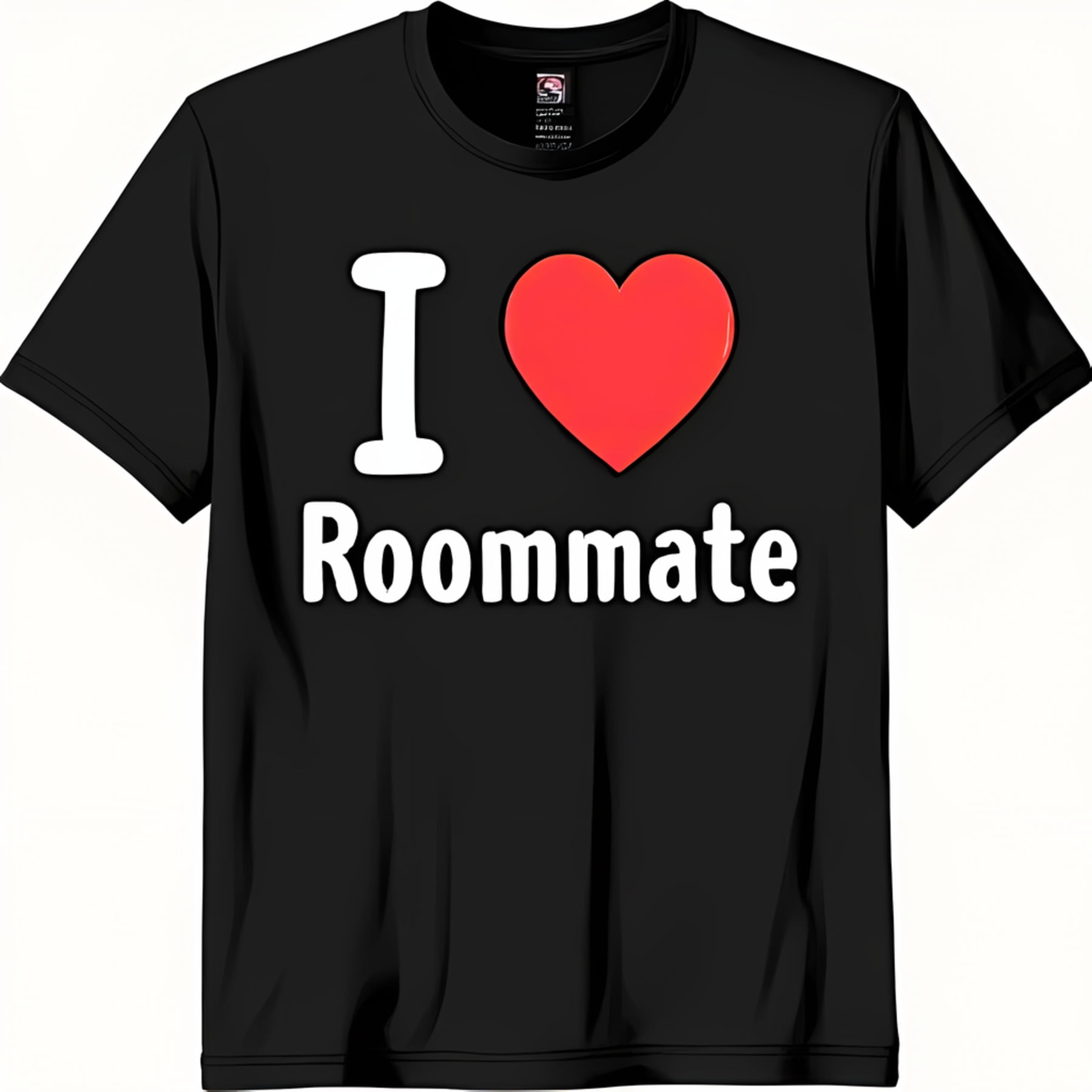 Black T-Shirt with Bold 'I Love Roommate' Design and Red Heart Graphic - Walmart.com