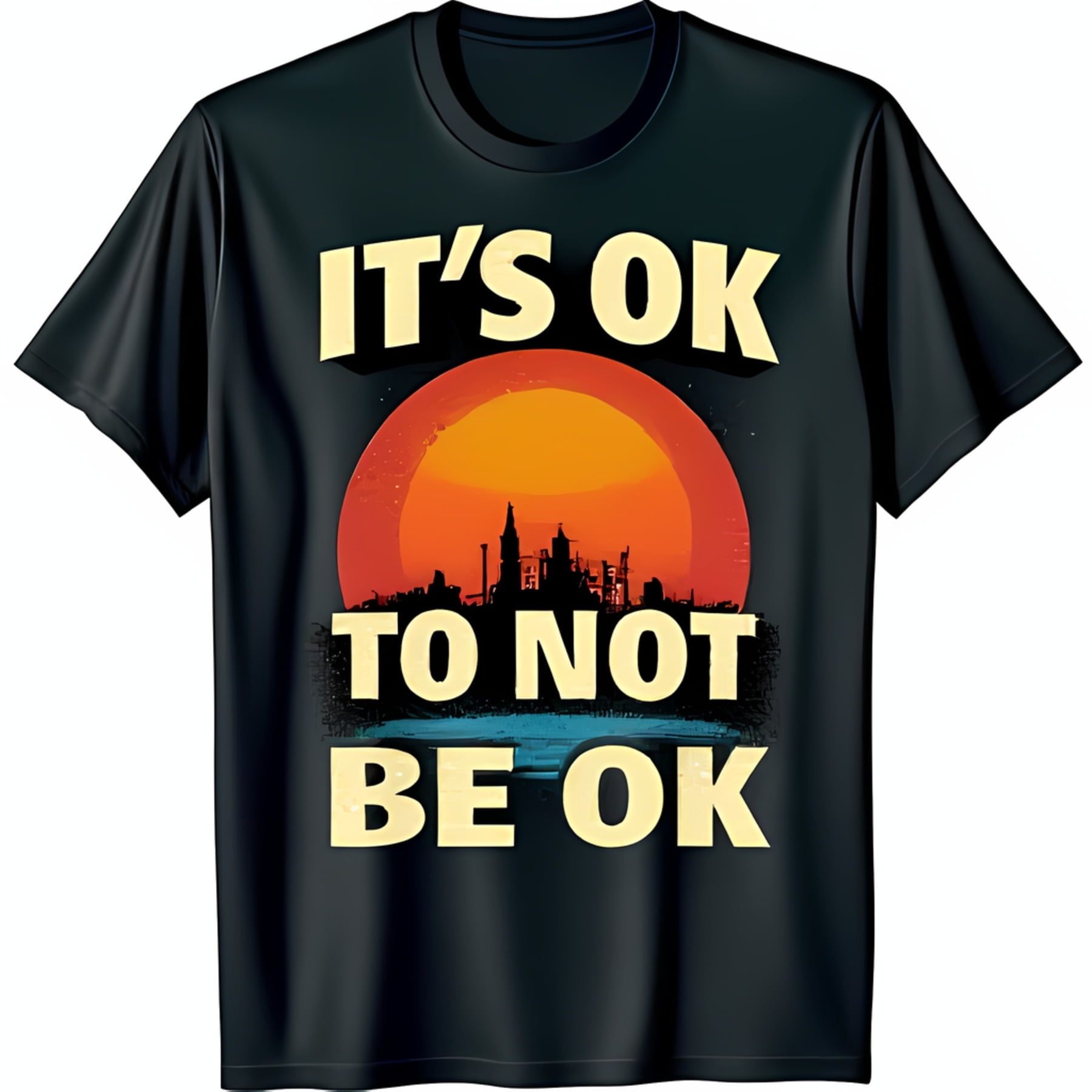 Black T-Shirt with Bold It's OK to Not Be OK Design Against Sunset-L ...