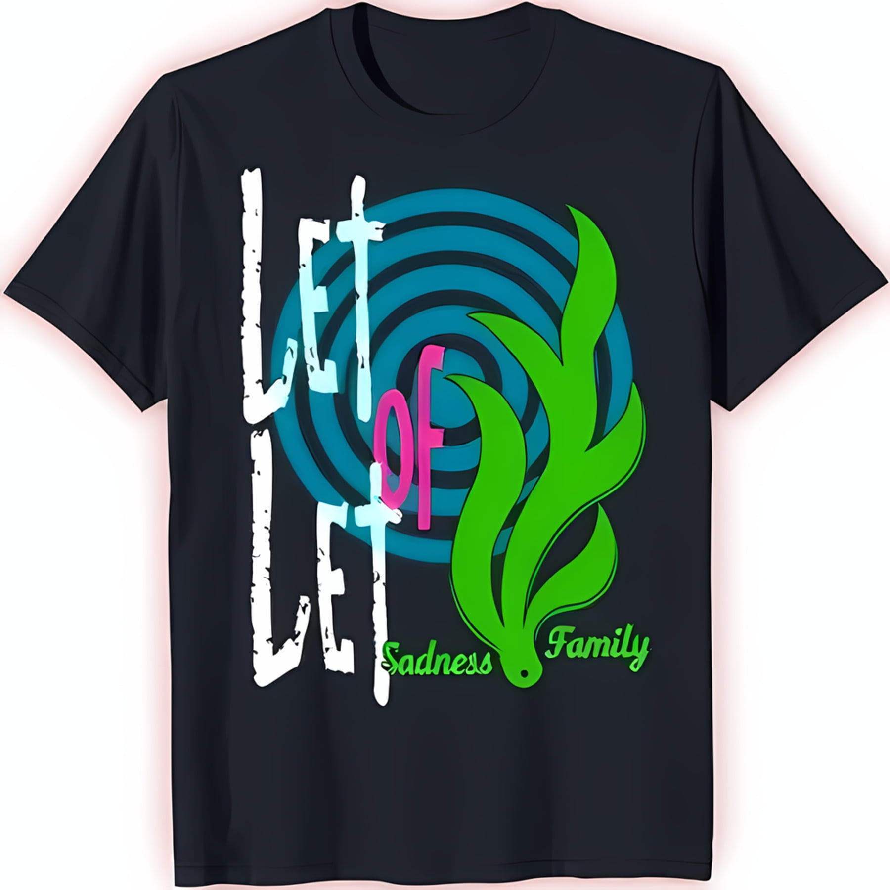 Black T-Shirt with Bold 'Let of Let' Graphic Circle & Design 'Sadness ...