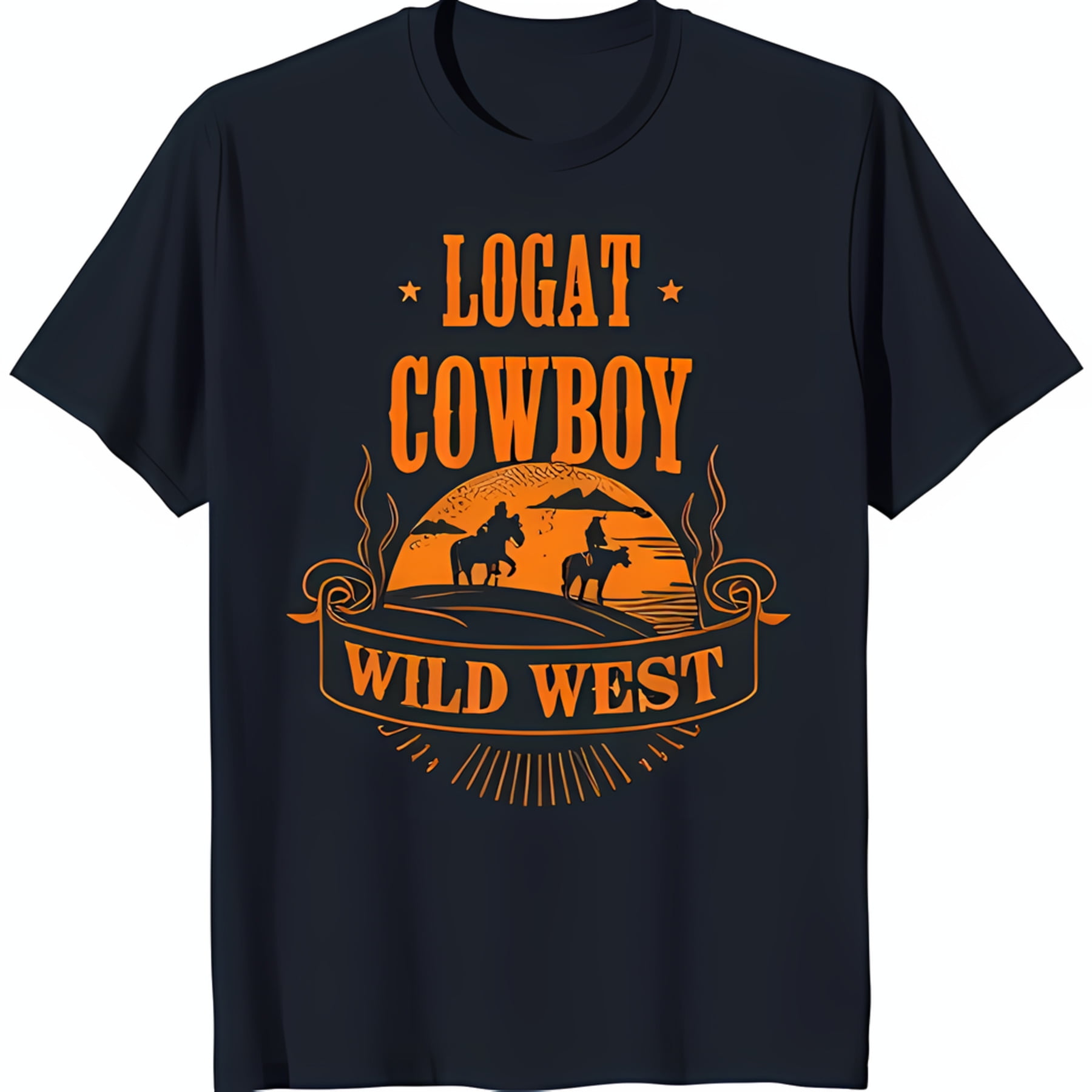 Black T-Shirt with Bold 'Logat Cowboy Wild West' Graphic & Cowboy ...
