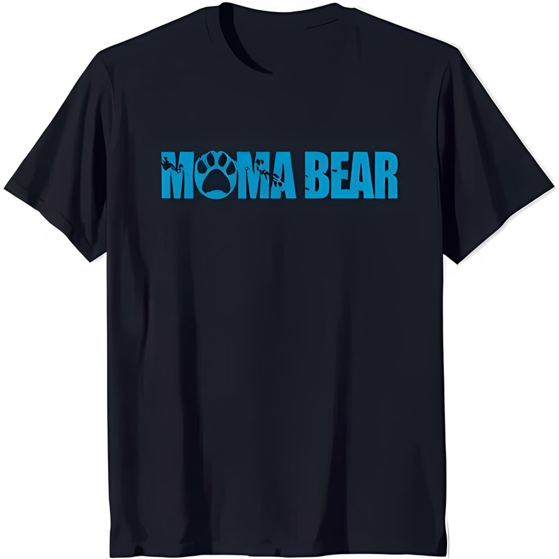 Black T-Shirt with Bold 'MOMA BEAR' Text and Blue Print Design ...