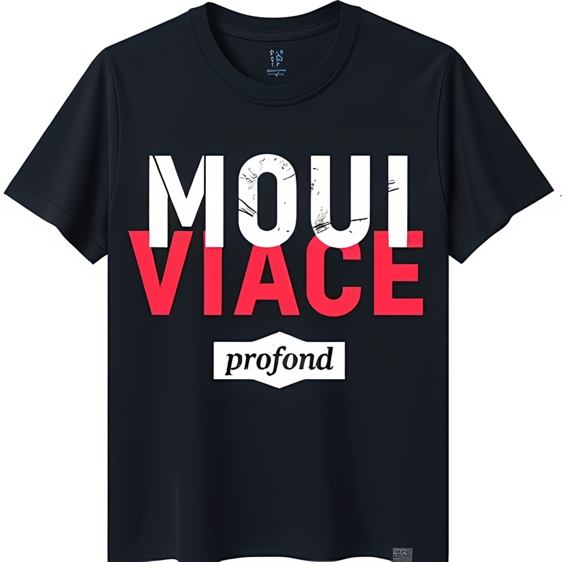 Black T-Shirt with Bold 'MOUI VIACE' Graphic Design White & Red Print ...