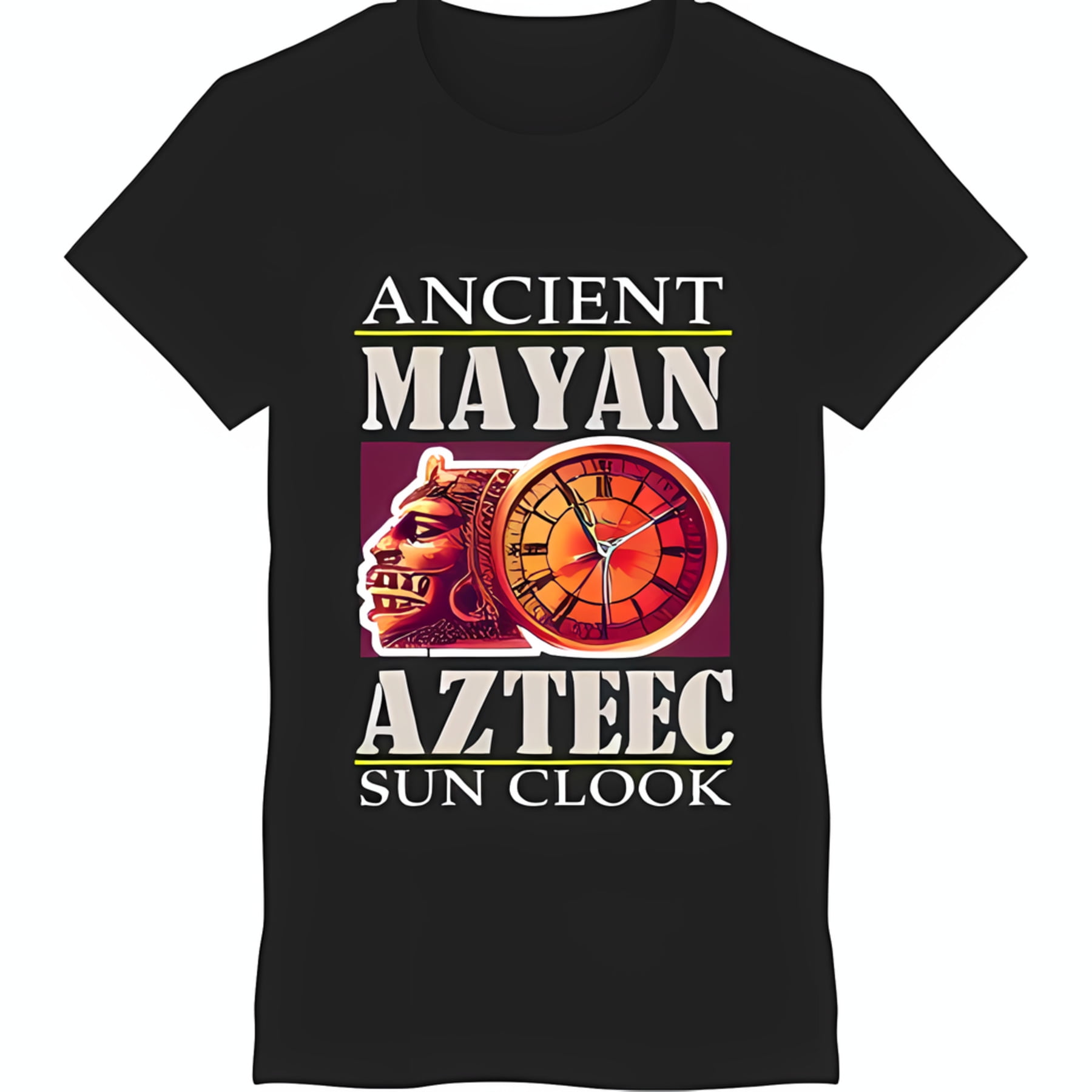 Black T-Shirt with Bold Mayan God Clock Face Graphic Unique Design ...