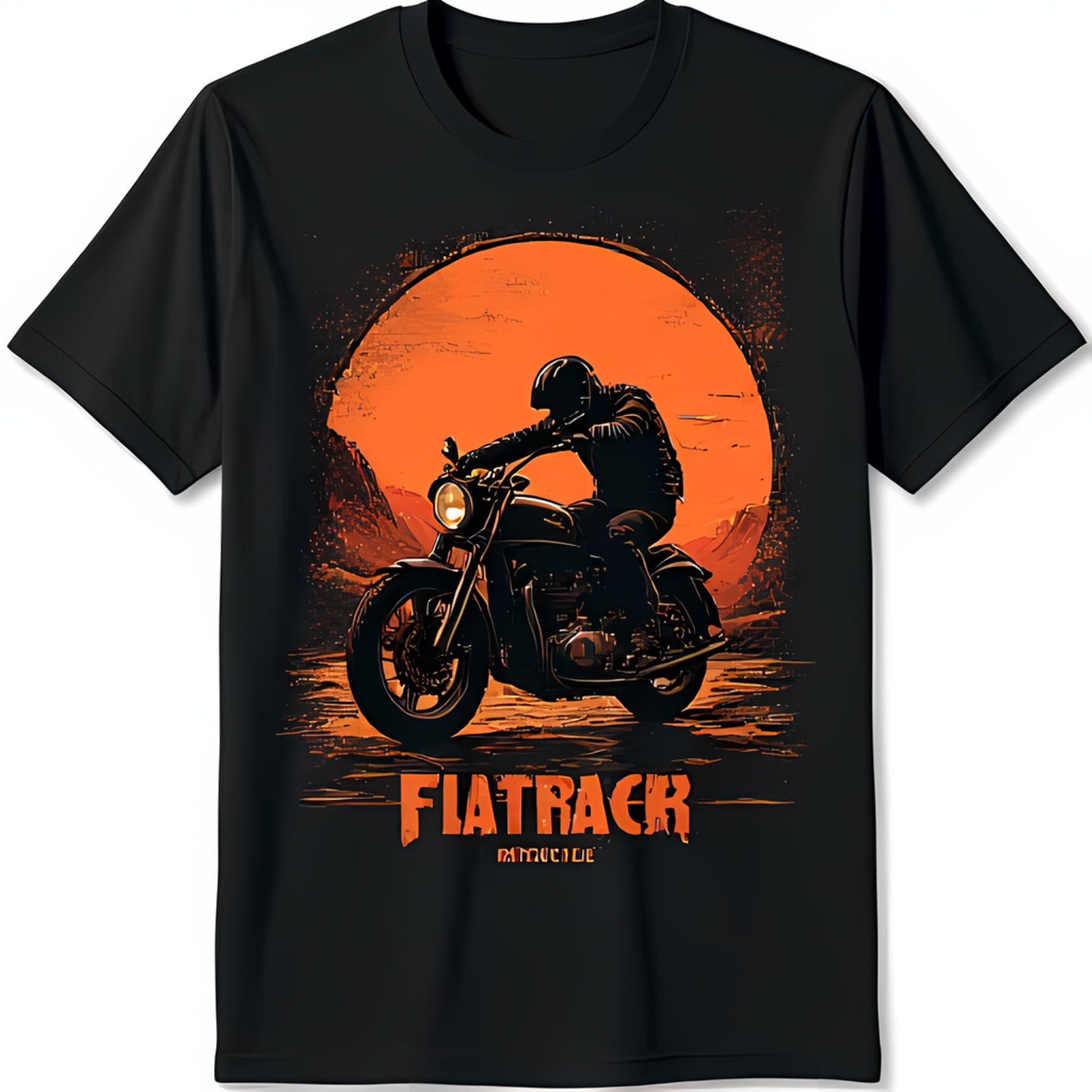 Black T-Shirt with Bold Motorcycle Rider Graphic Against Vibrant Sunset ...